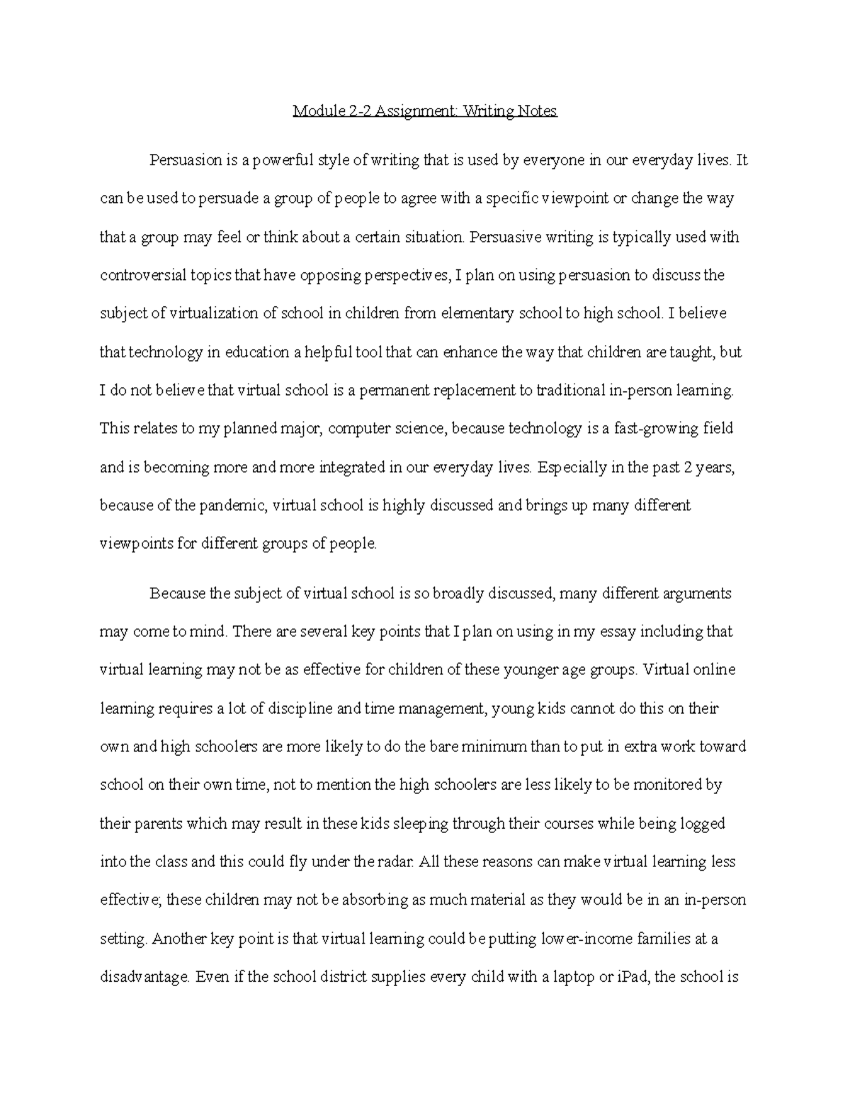 Module 2-2 (English 123) - Module 2-2 Assignment: Writing Notes ...