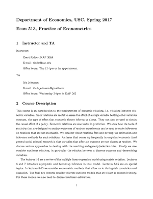 ECON 318 Prof - Lecture notes 4 - CSCI561 - USC - Studocu