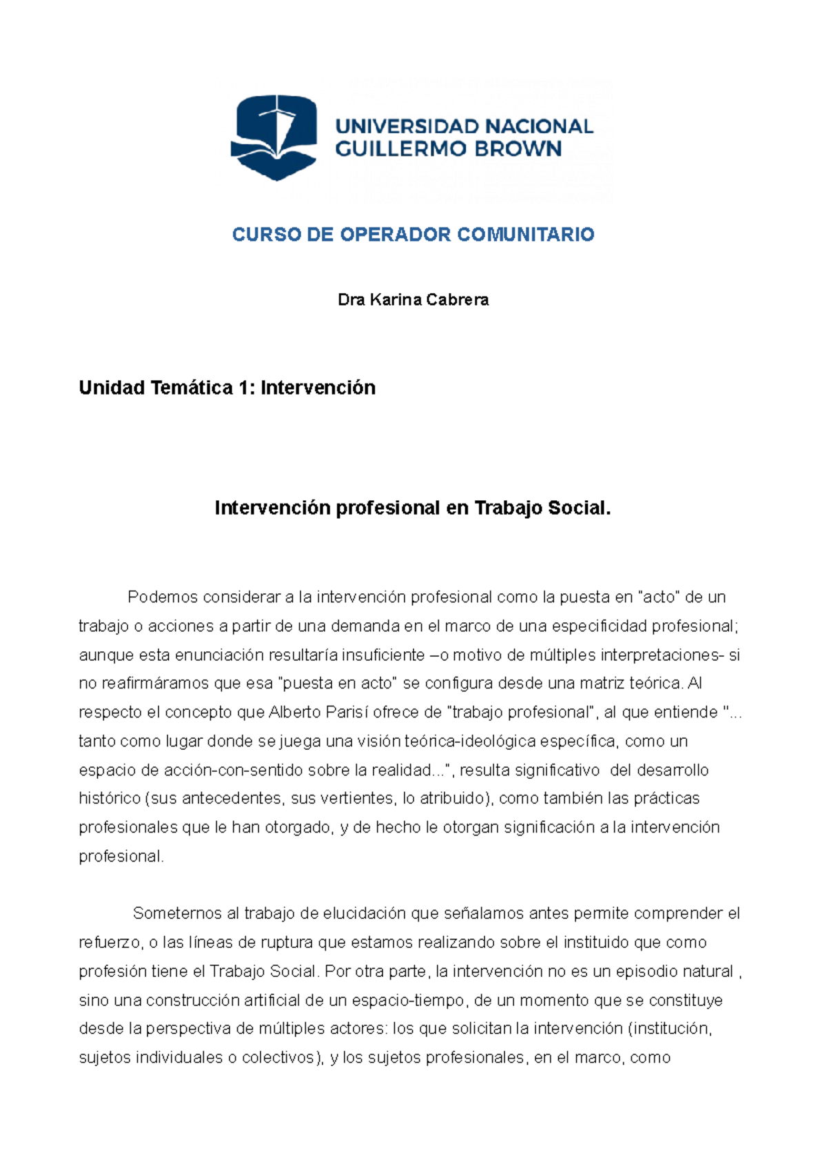 Intervención Profesional en Trabajo Social karina cabrera operador ...
