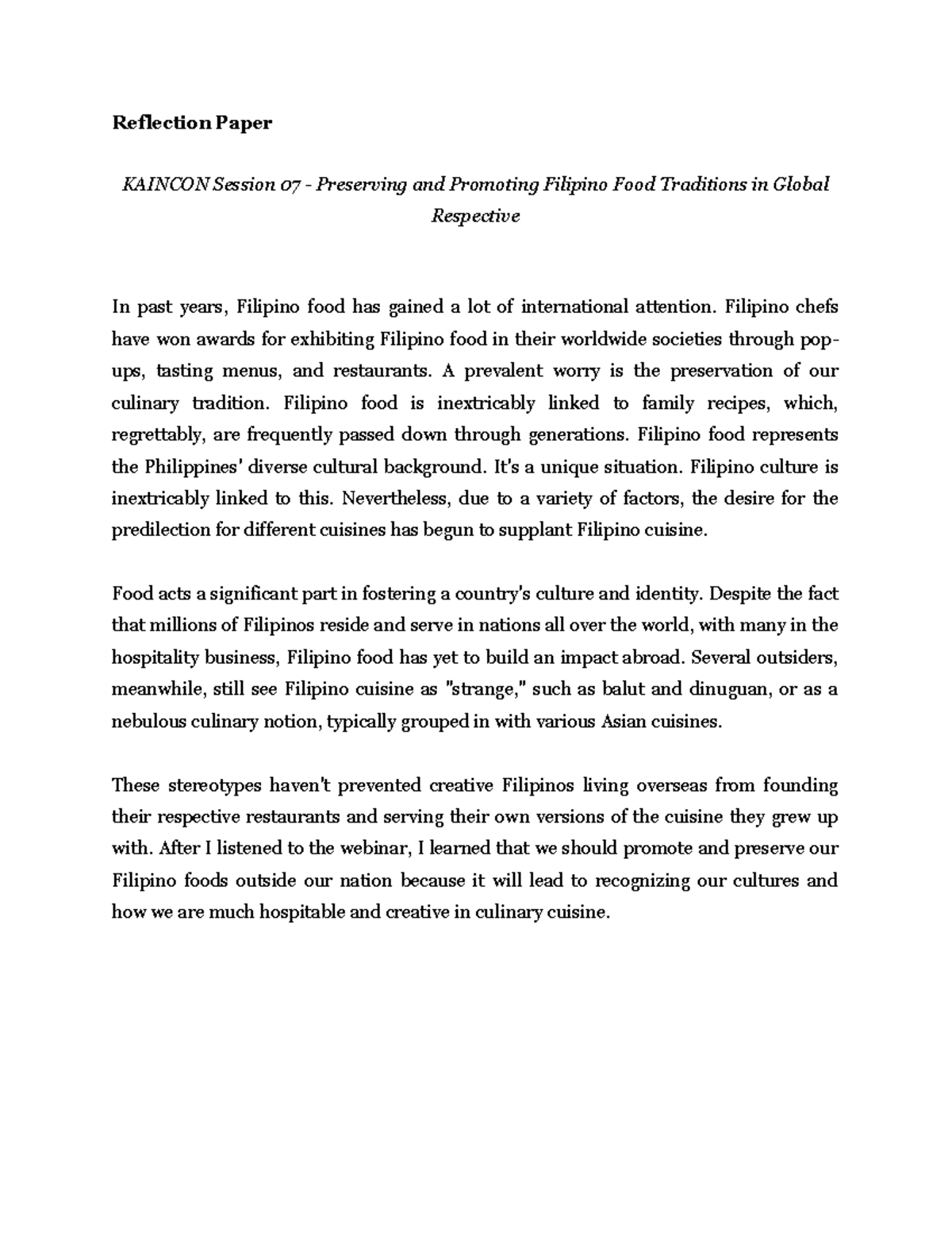 Reflection Paper About Climate Change - Reflection Paper KAINCON ...