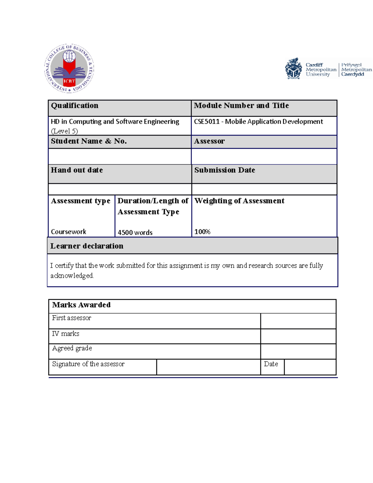 MAD Assignment - Colombo Pizza - Qualification Module Number and Title ...