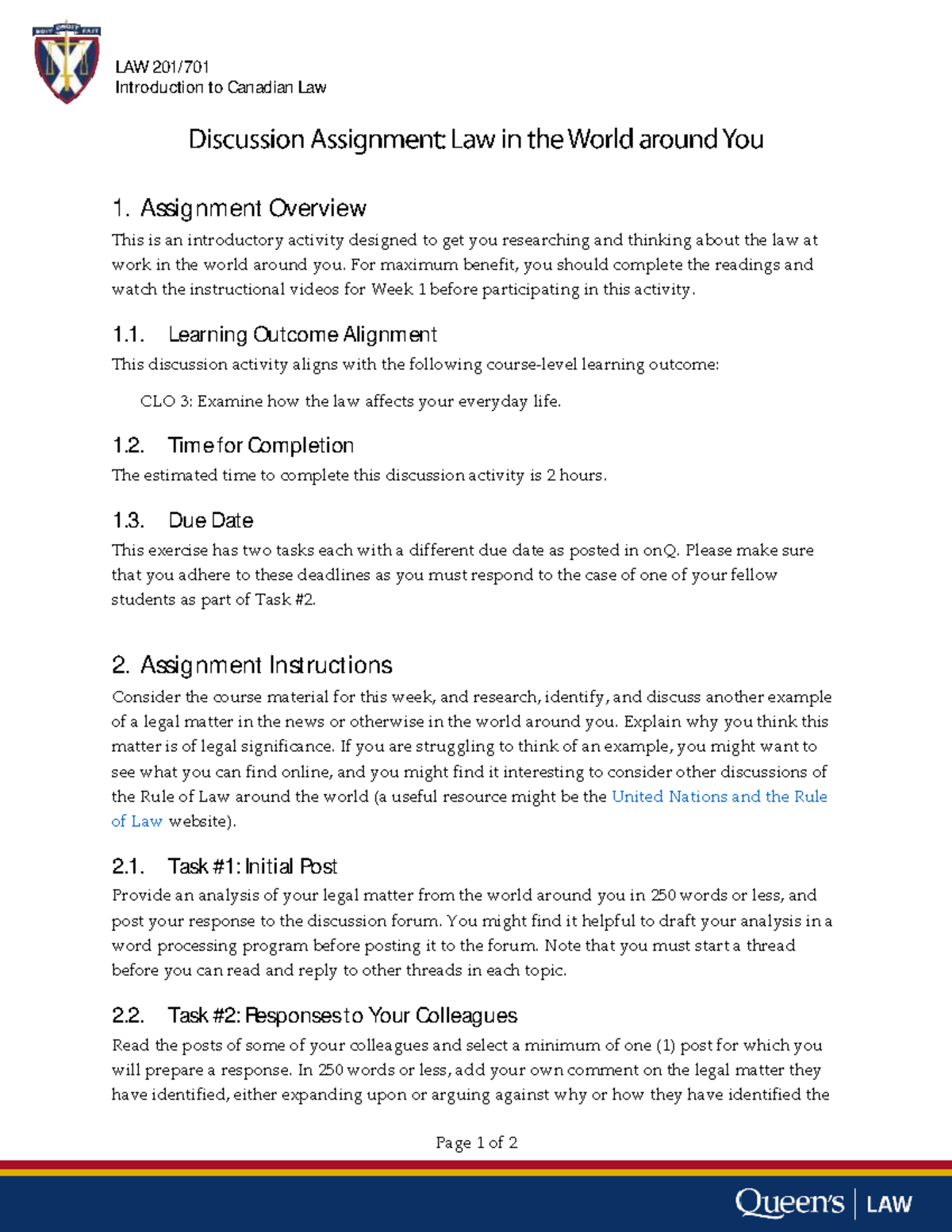 LAW201 Discussion Law In The World Around You - LAW 201/ 701 ...