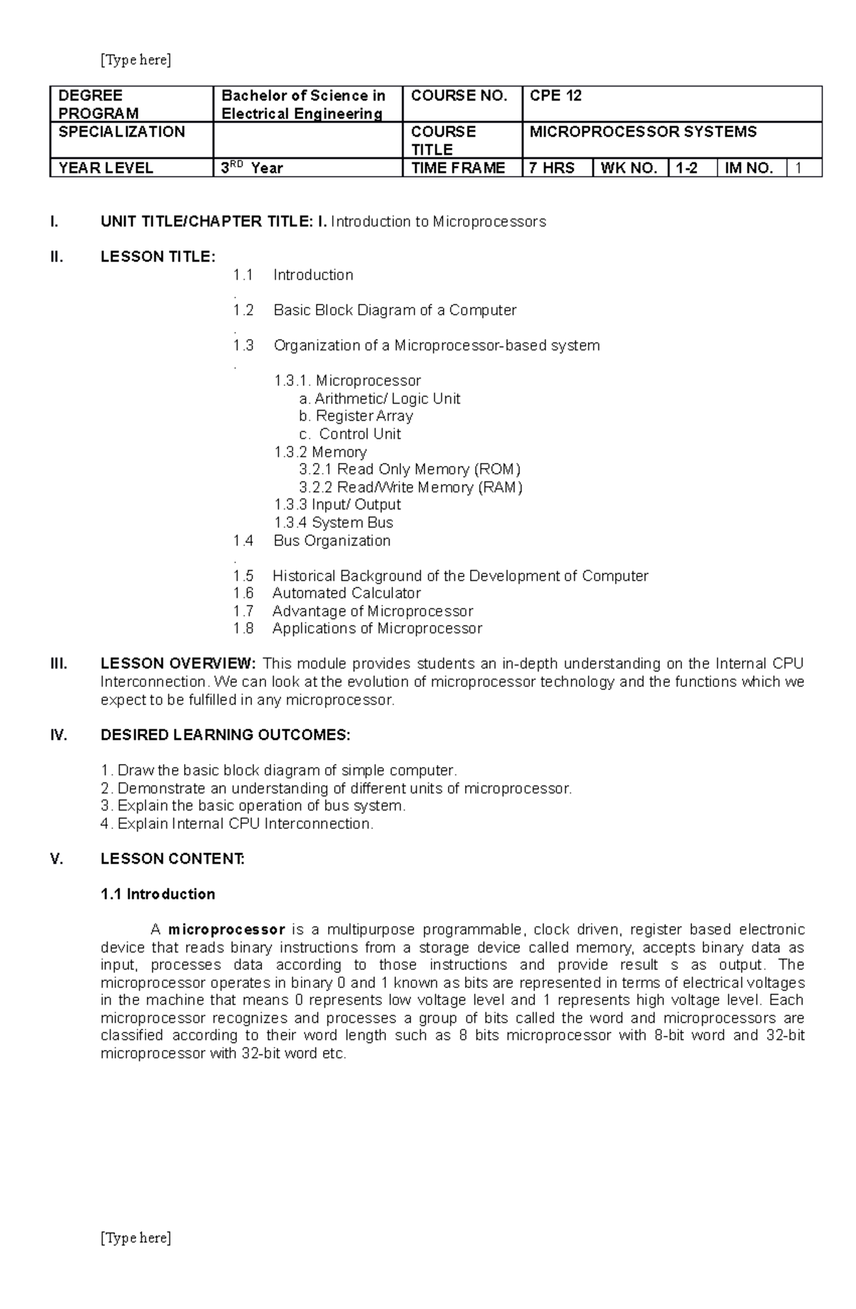 Microprocessor Systems Module 1 - DEGREE PROGRAM Bachelor of Science in ...