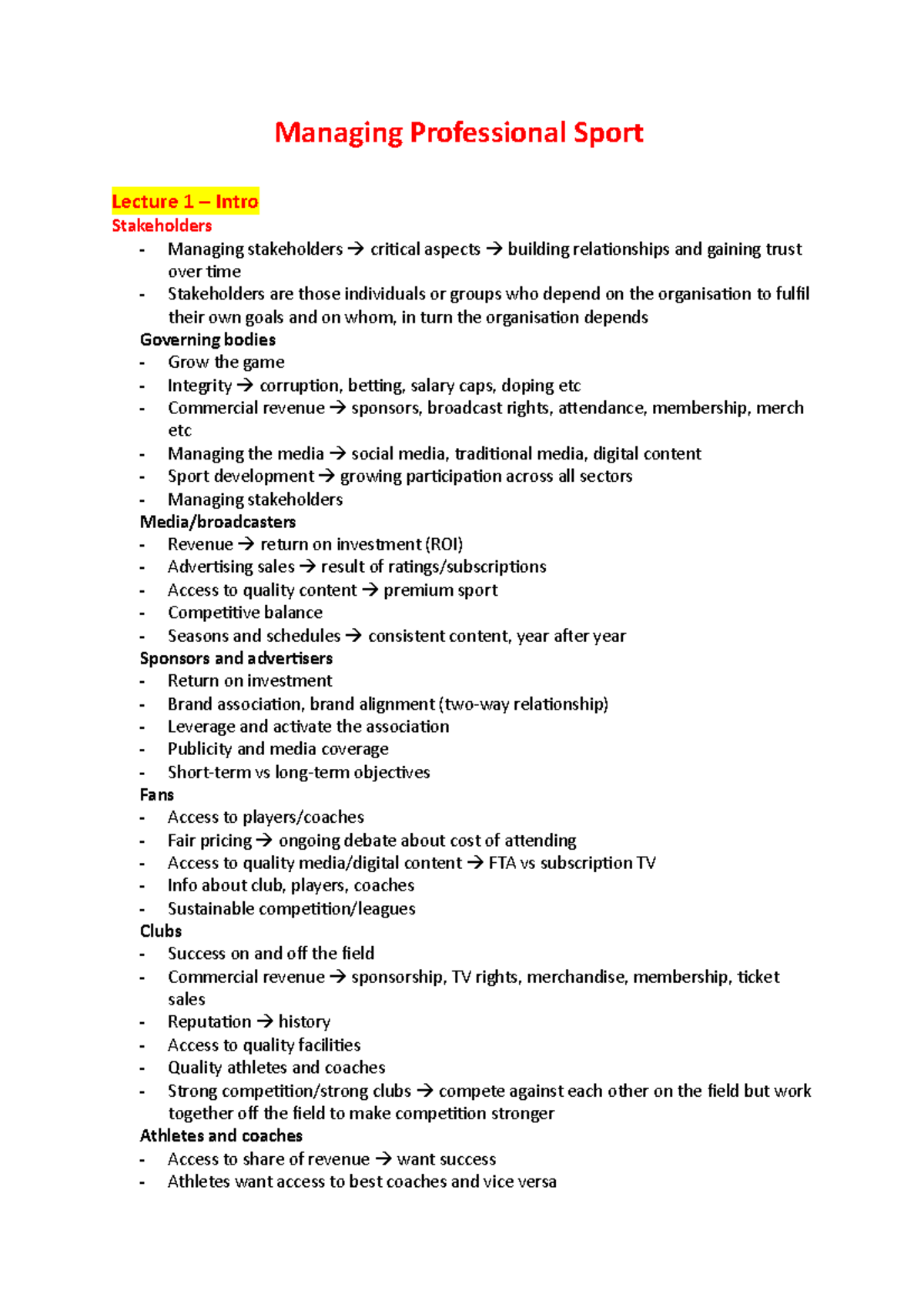 Managing Professional Sport notes - Managing Professional Sport Lecture ...