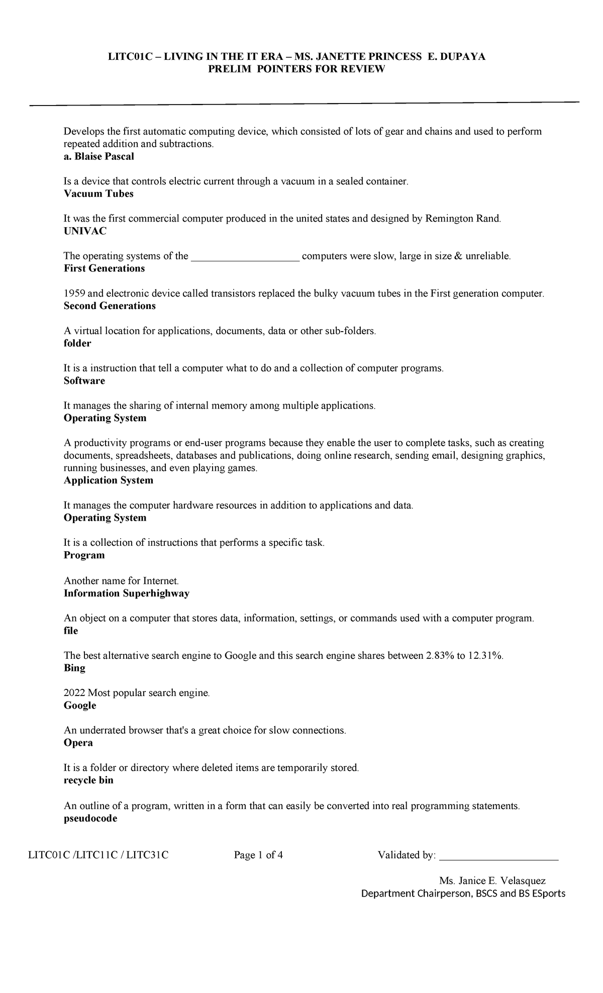 LITC - Prelim Exam 2024 Pointers FOR Review - LITC01C – LIVING IN THE ...
