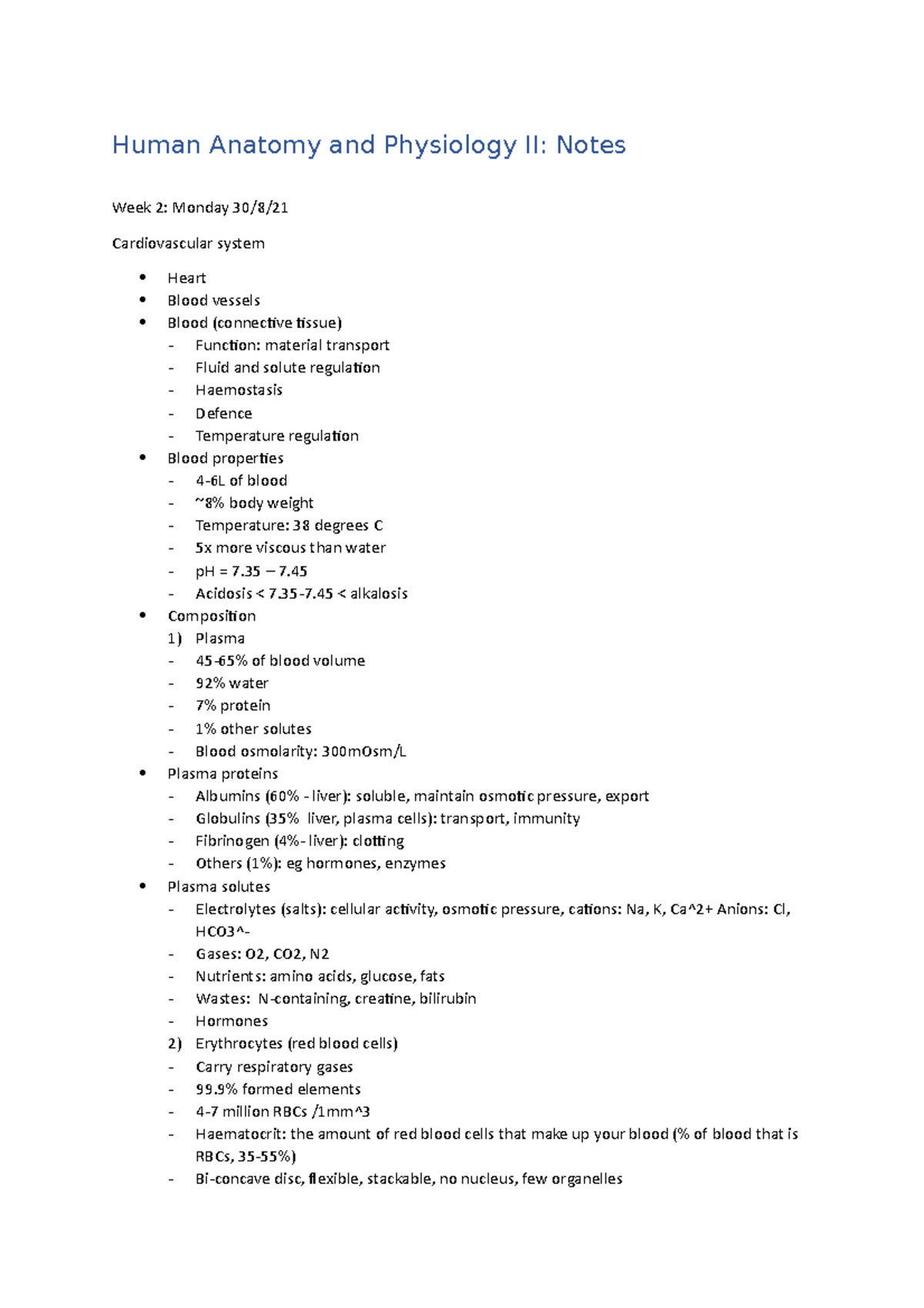 Unit 1 exam notes - Human Anatomy and Physiology II: Notes Week 2 ...
