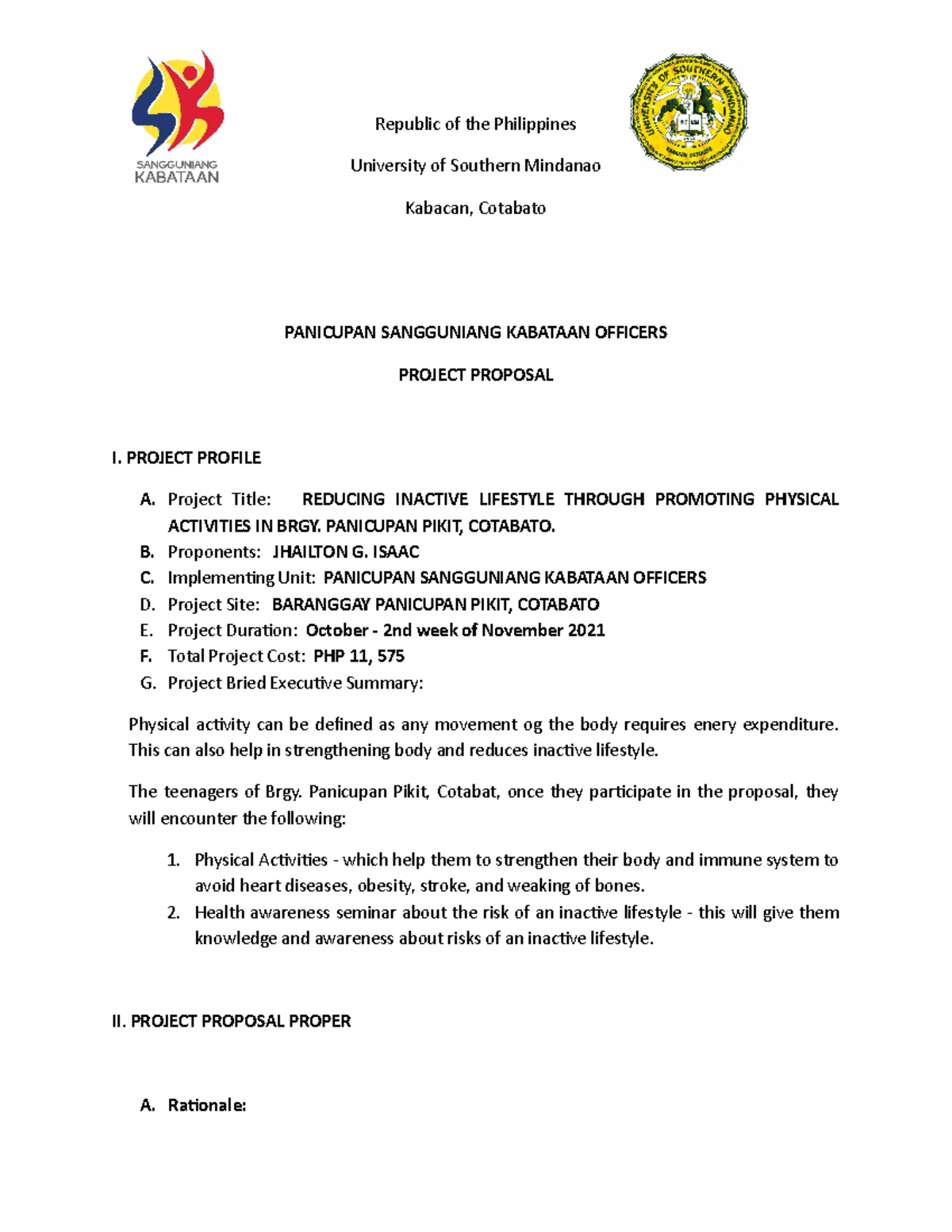 Isaac, JG, Project Proposal - Republic of the Philippines University of ...