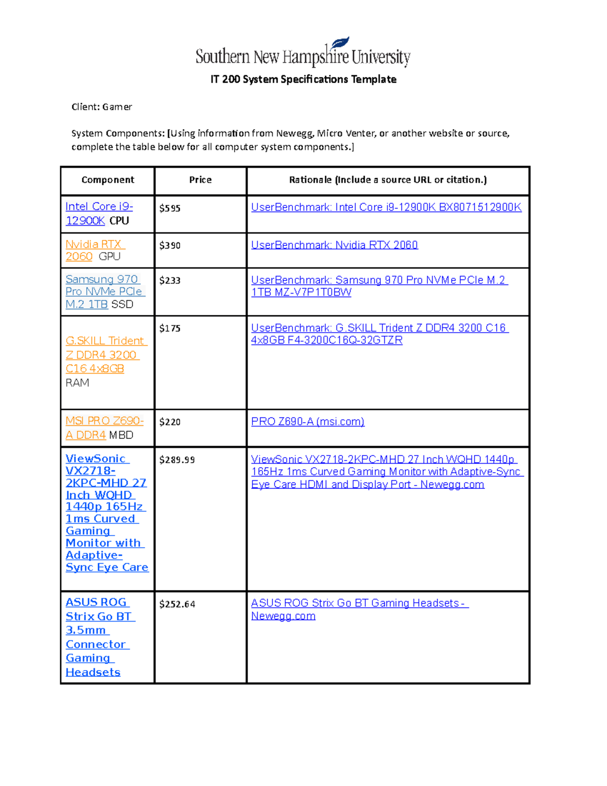 Module 2 Computer Build Assignment - IT 200 System Specifications ...