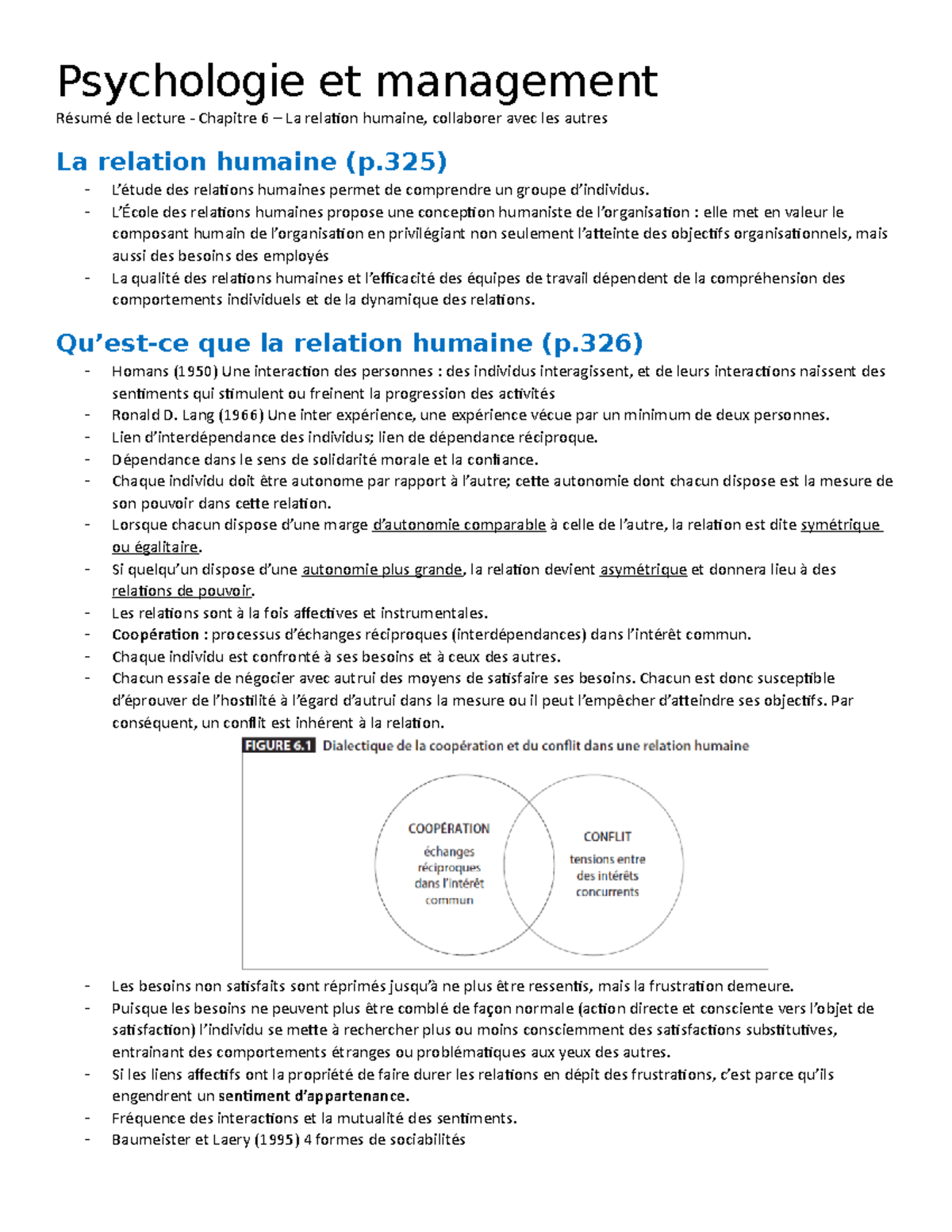 Psychologie et management - Résumé chapitre 6 - La relation humaine ...
