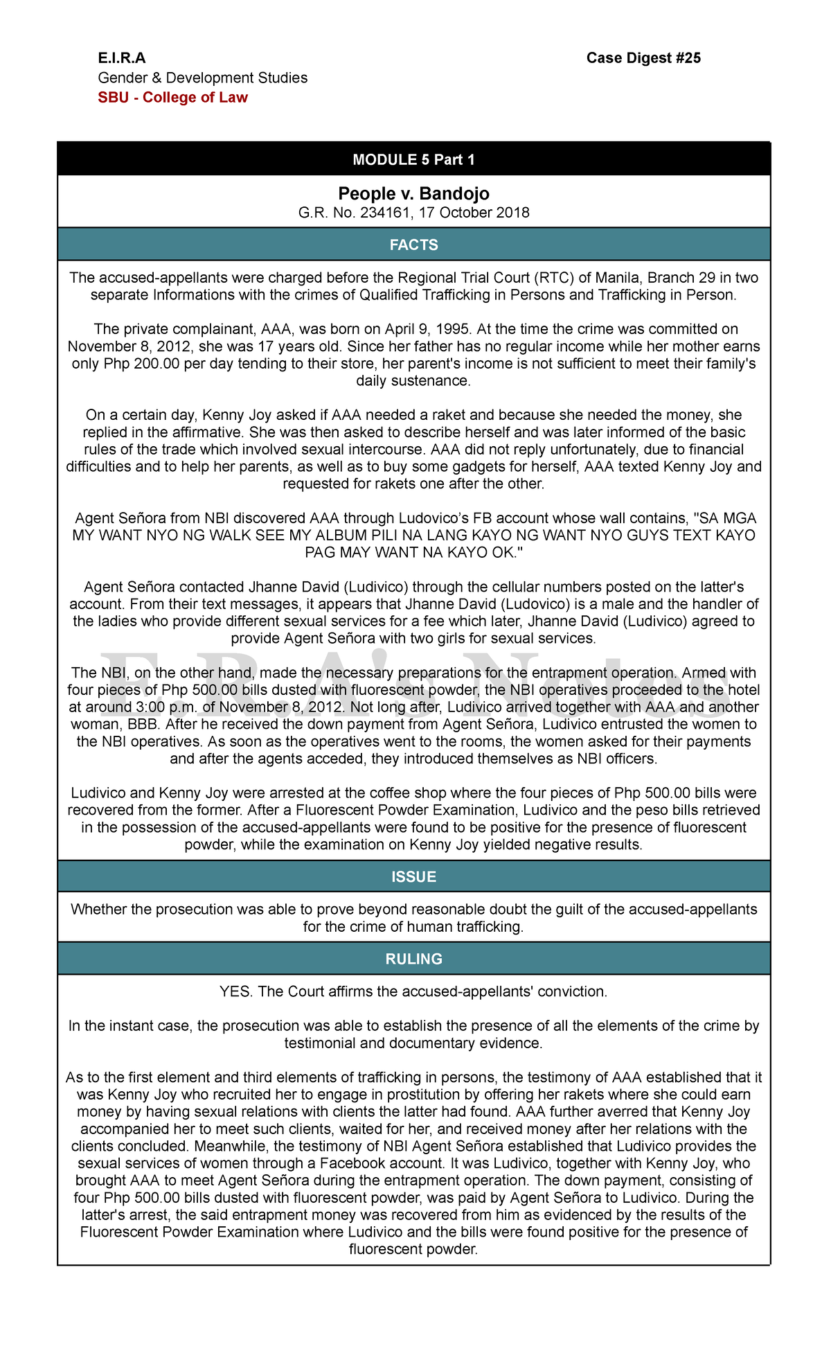 CD 25. People v. Bandojo - E.R's Notes E.I.R Case Digest Gender ...