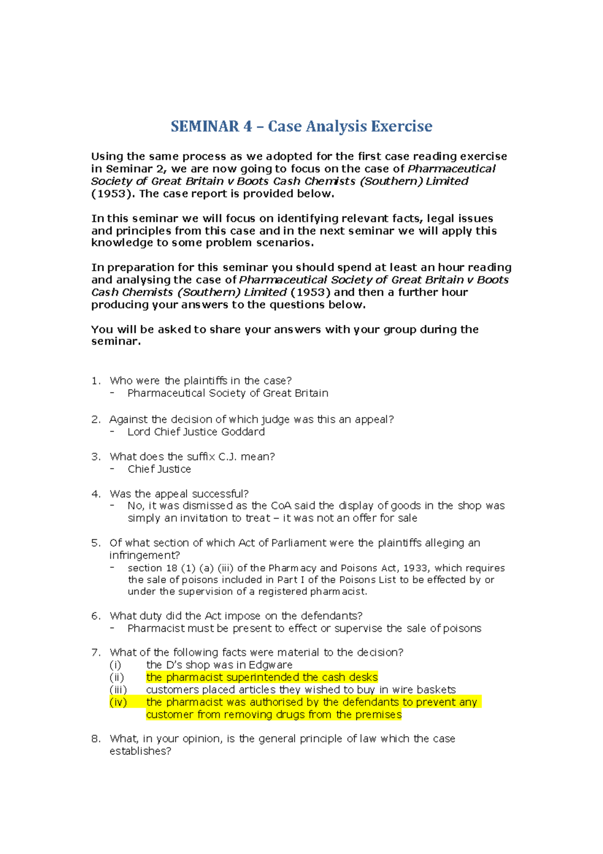 Seminar 4 Contract - SEMINAR 4 – Case Analysis Exercise Using the same ...