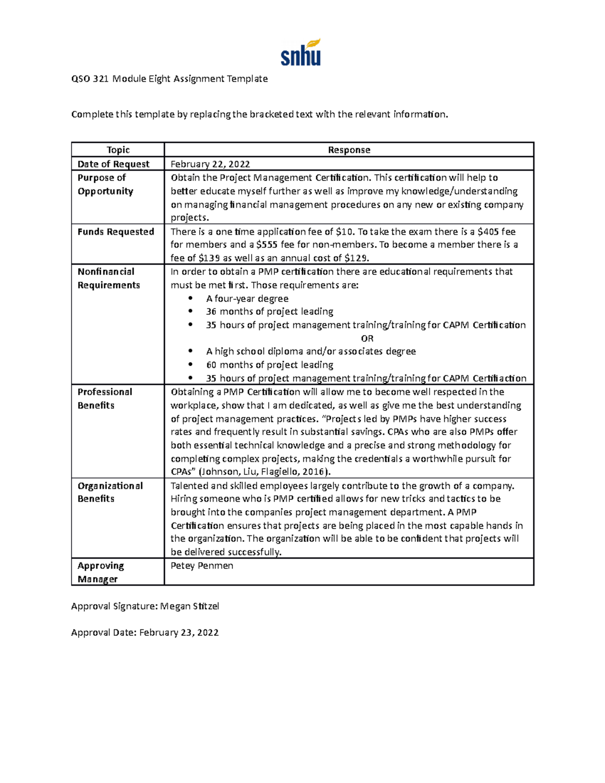 QSO 321 Module Eight Assignment - Topic Response Date of Request ...