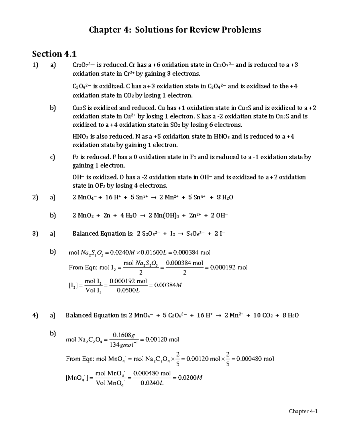 Chapter 4Solutions 2022 - Chapter 4: Solutions for Review Problems Section 4. a) Cr 2 O72— is ...