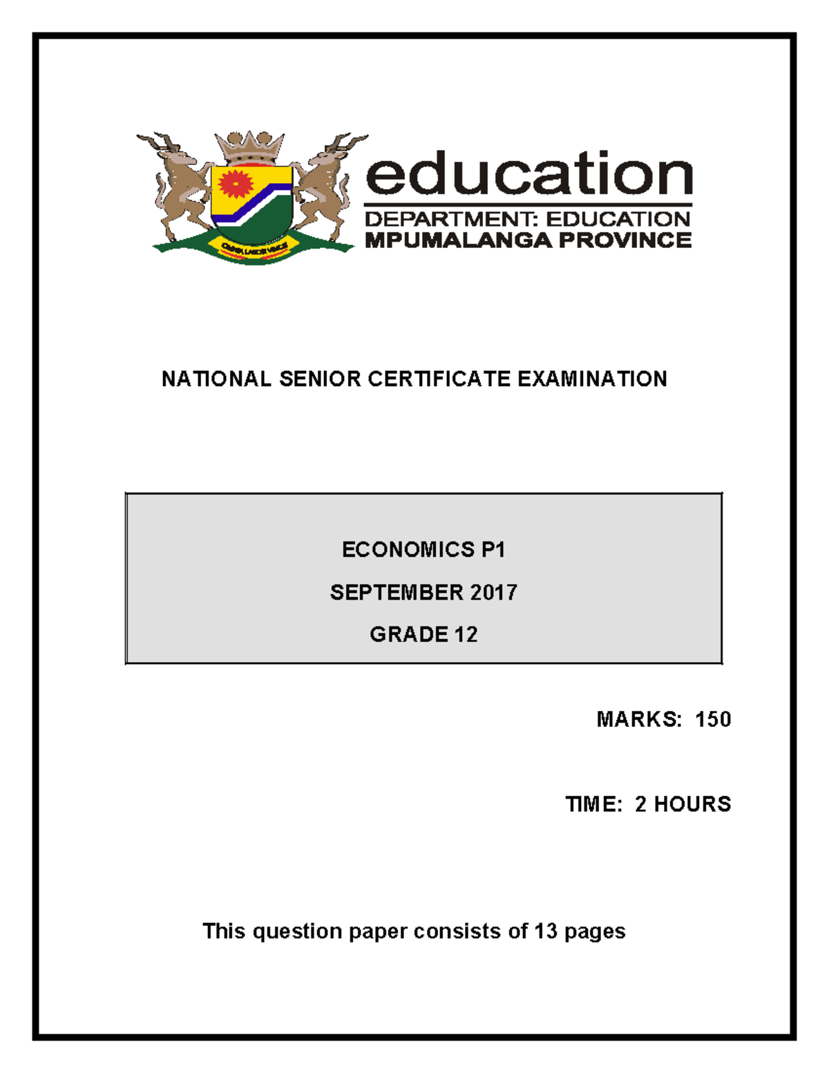 Economics Grade 12 Trial Paper 1 2017 - NATIONAL SENIOR CERTIFICATE ...