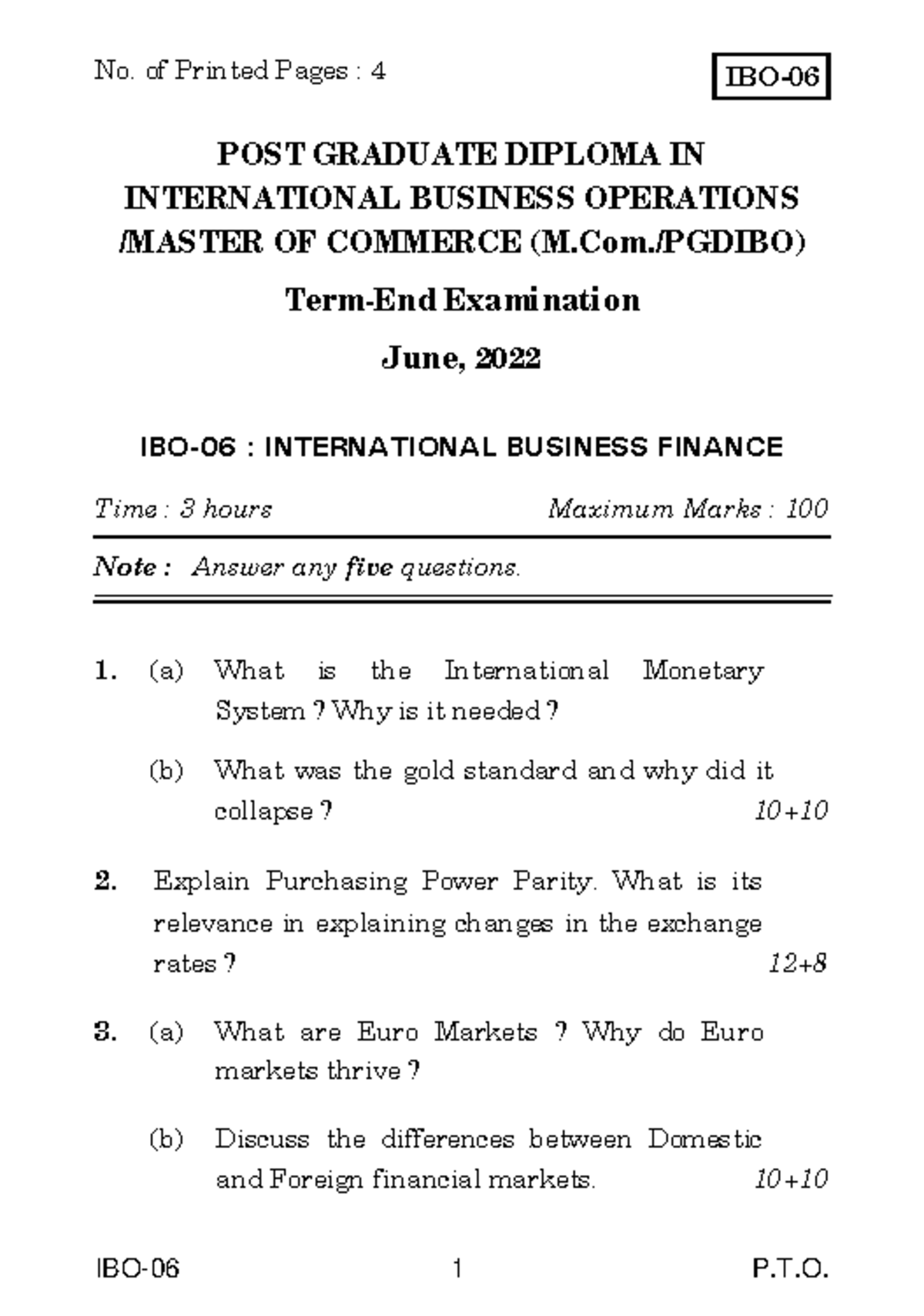 IBO-6 - lecture - IBO-06 1 P.T. IBO- POST GRADUATE DIPLOMA IN ...