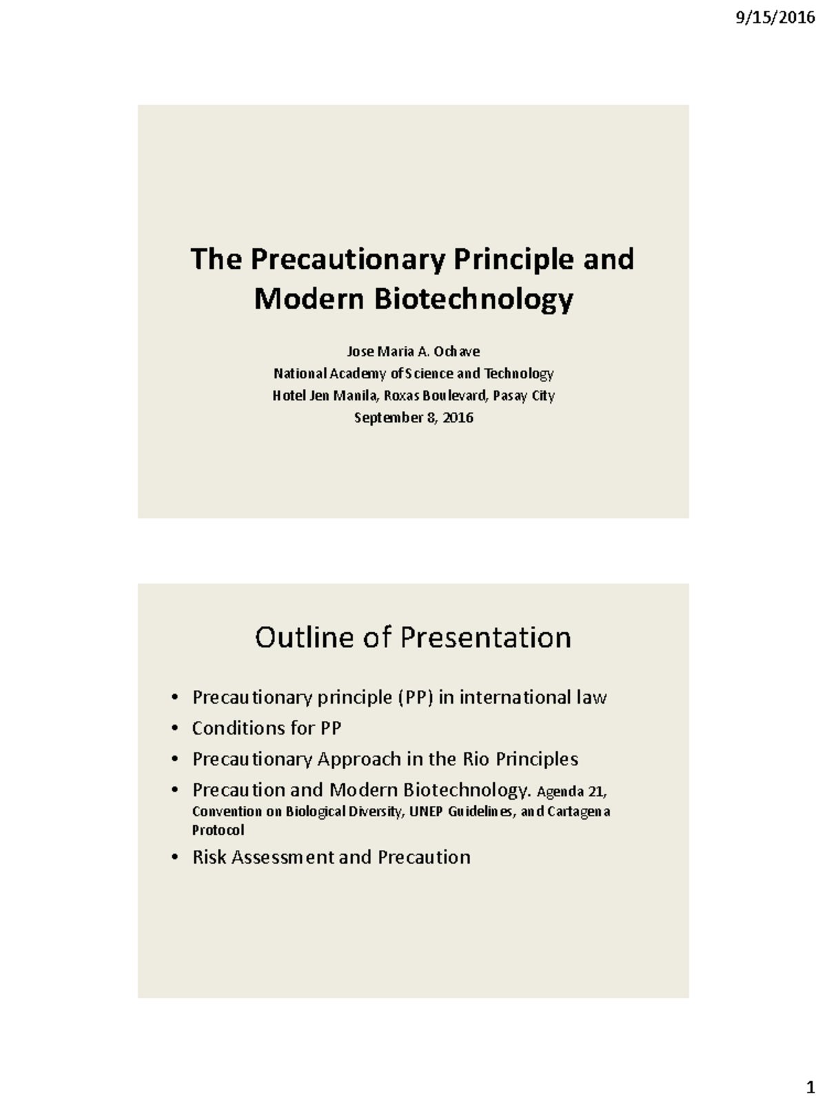 Jose Maria Ochave - badly needed - The Precautionary Principle and ...