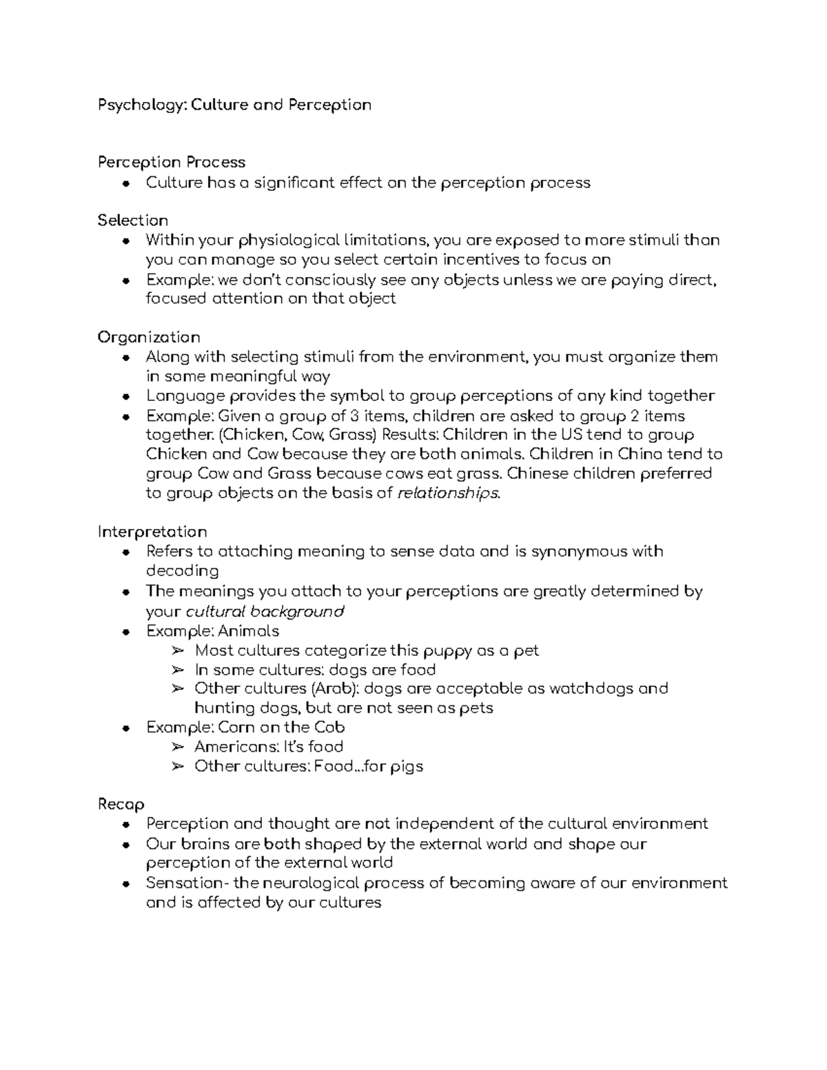 Psych Culture and Perception Notes - Psychology: Culture and Perception ...