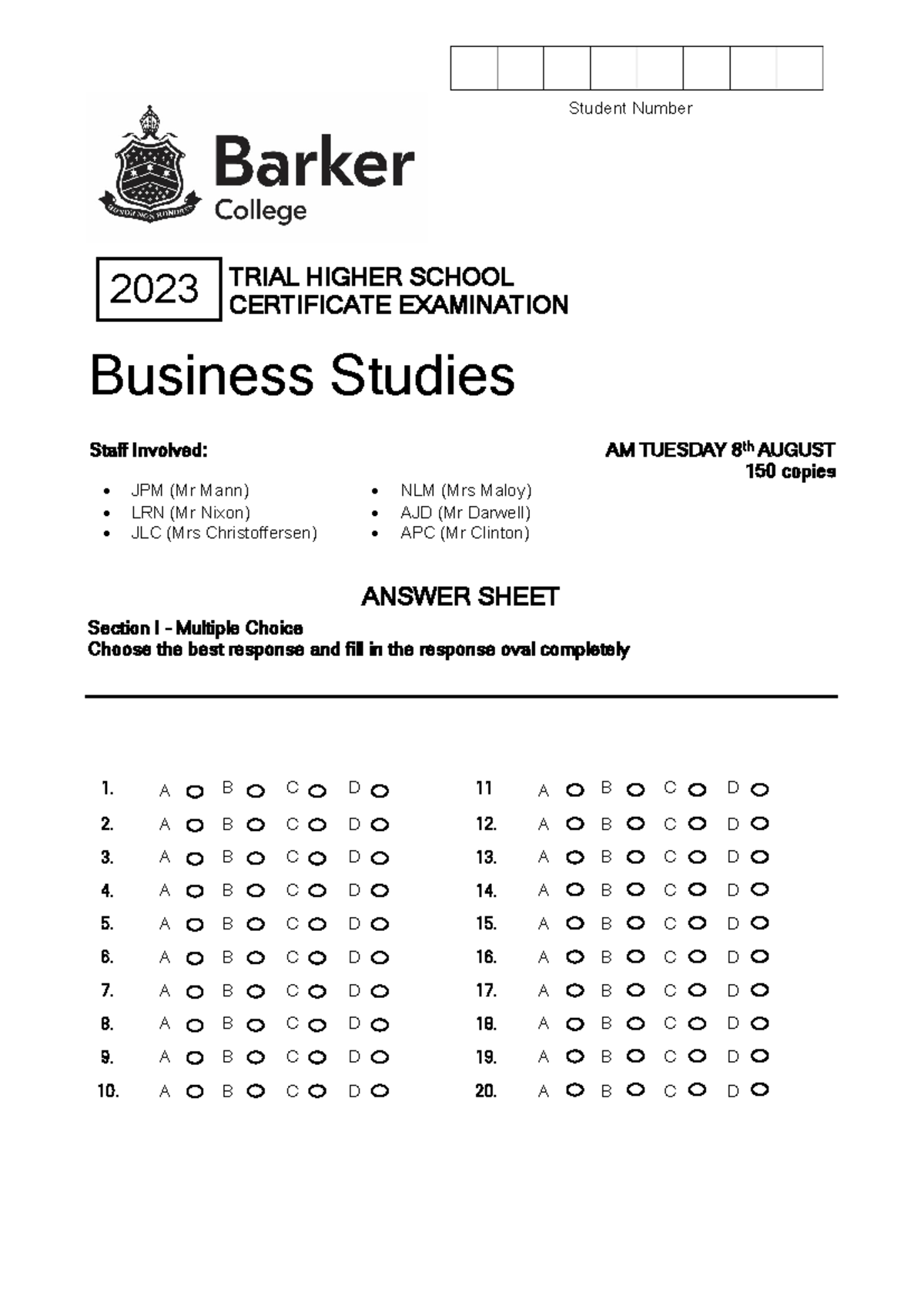 YR 12 BS YR 11 ABS Trial EXAM 2023 ( Final) - Business Studies Staff ...