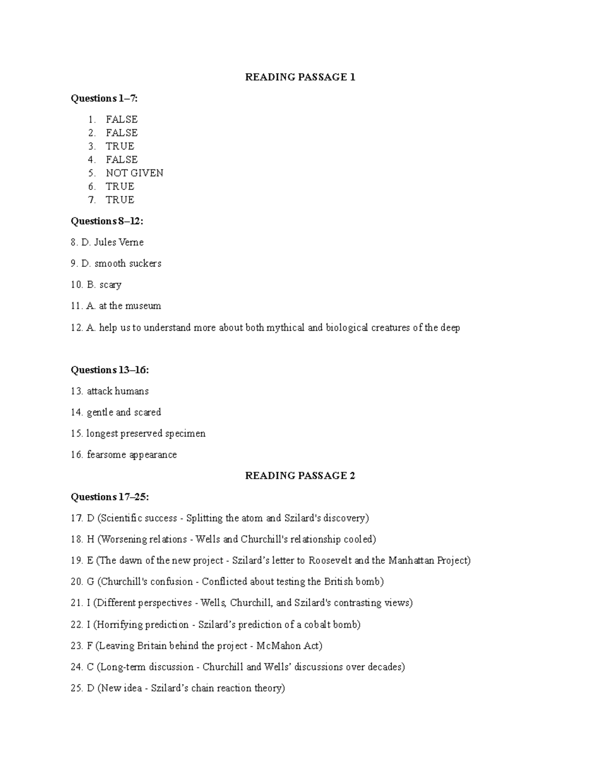 Midterm test - listening - READING PASSAGE 1 Questions 1–7: 1. FALSE 2 ...
