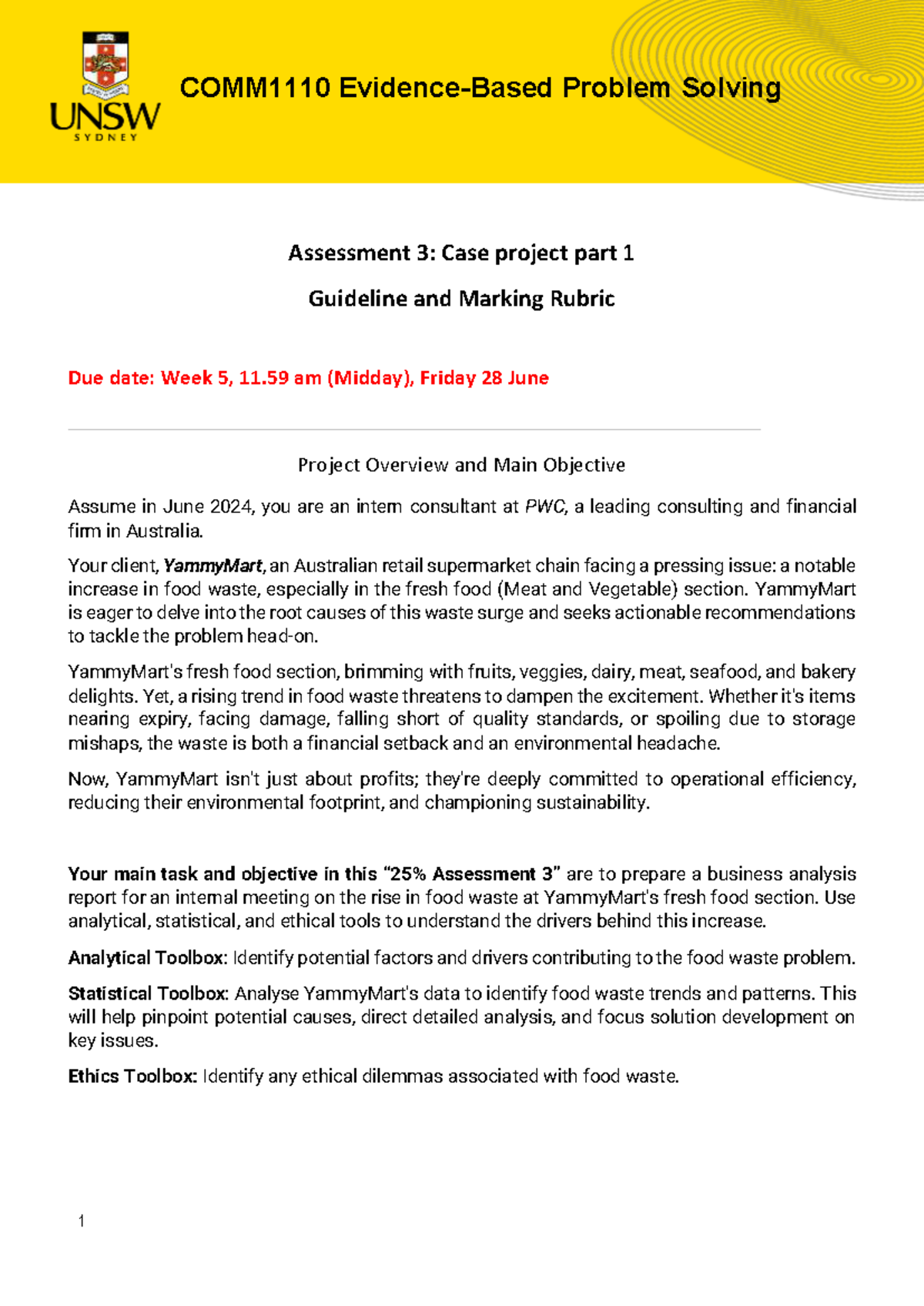 COMM1110 - Assessment 3 Guide and Marking Rubric T2 2024 - COMM1110 Evidence-Based Problem ...