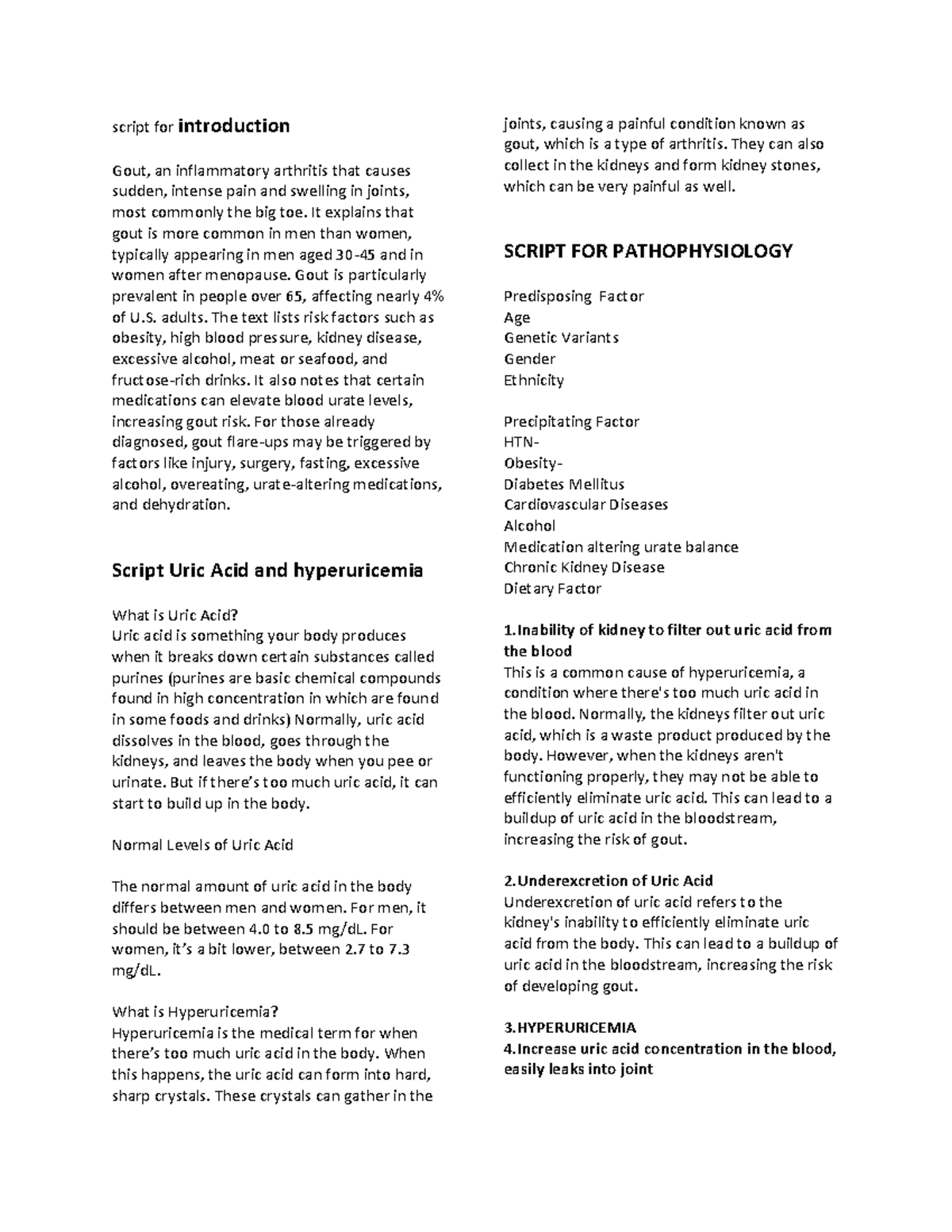 Gout - Gout reviewer - script for introduction Gout, an inflammatory ...