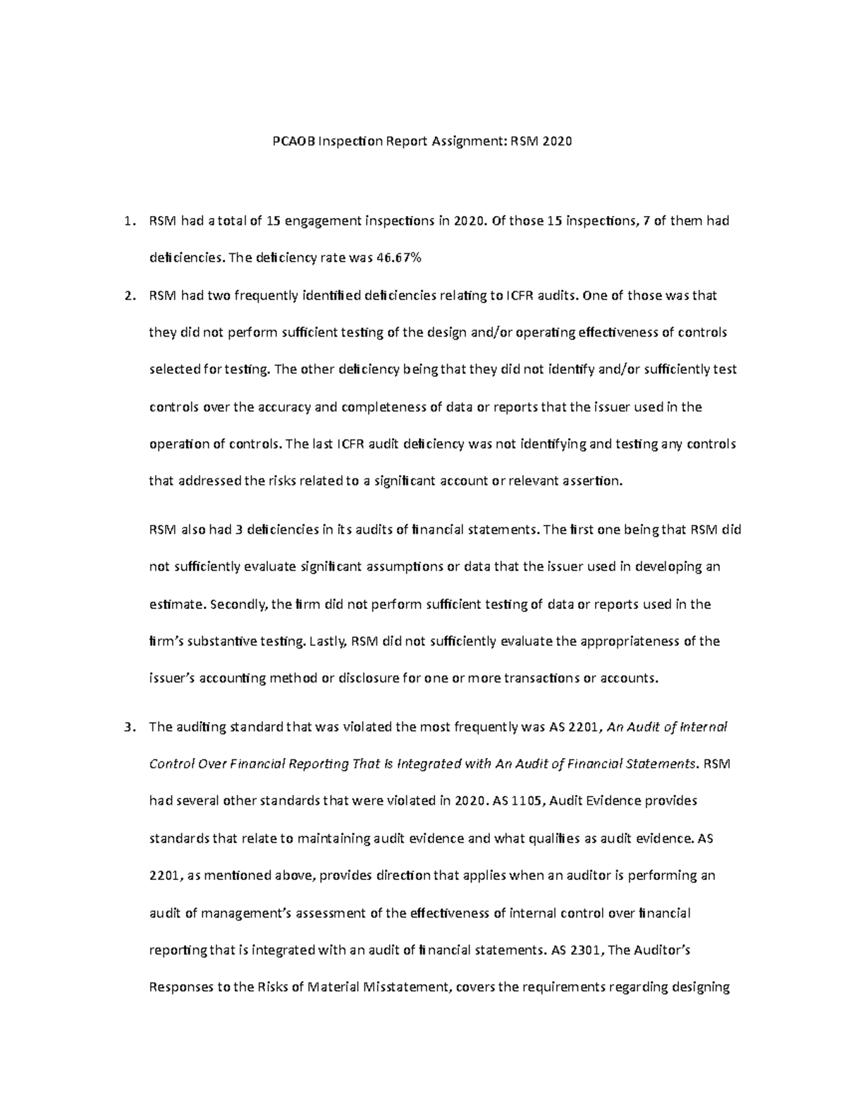 Pcaob Inspection Report - PCAOB Inspection Report Assignment: RSM 2020 ...