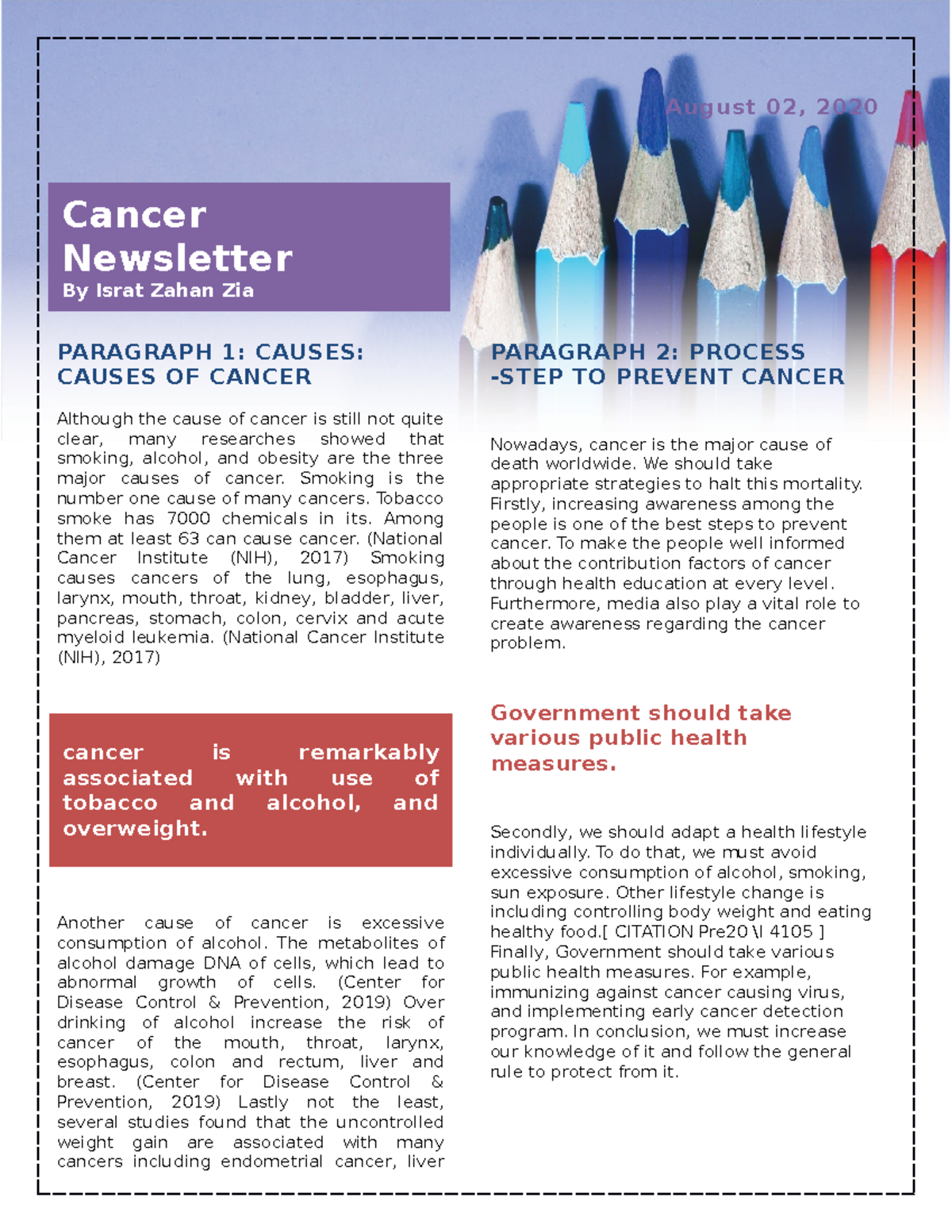 Cancer Newsletter Centennial college - Cancer Newsletter By Israt Zahan ...