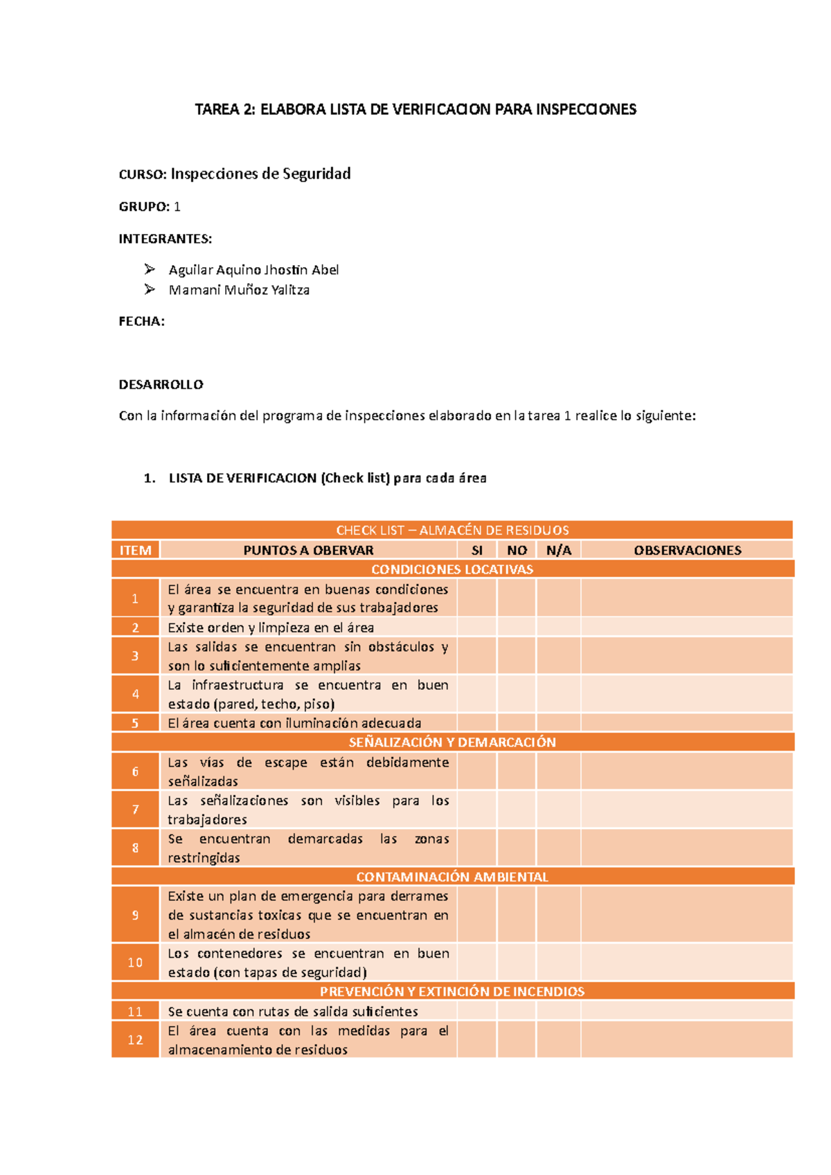 Tarea 2-check list - check list - TAREA 2: ELABORA LISTA DE ...