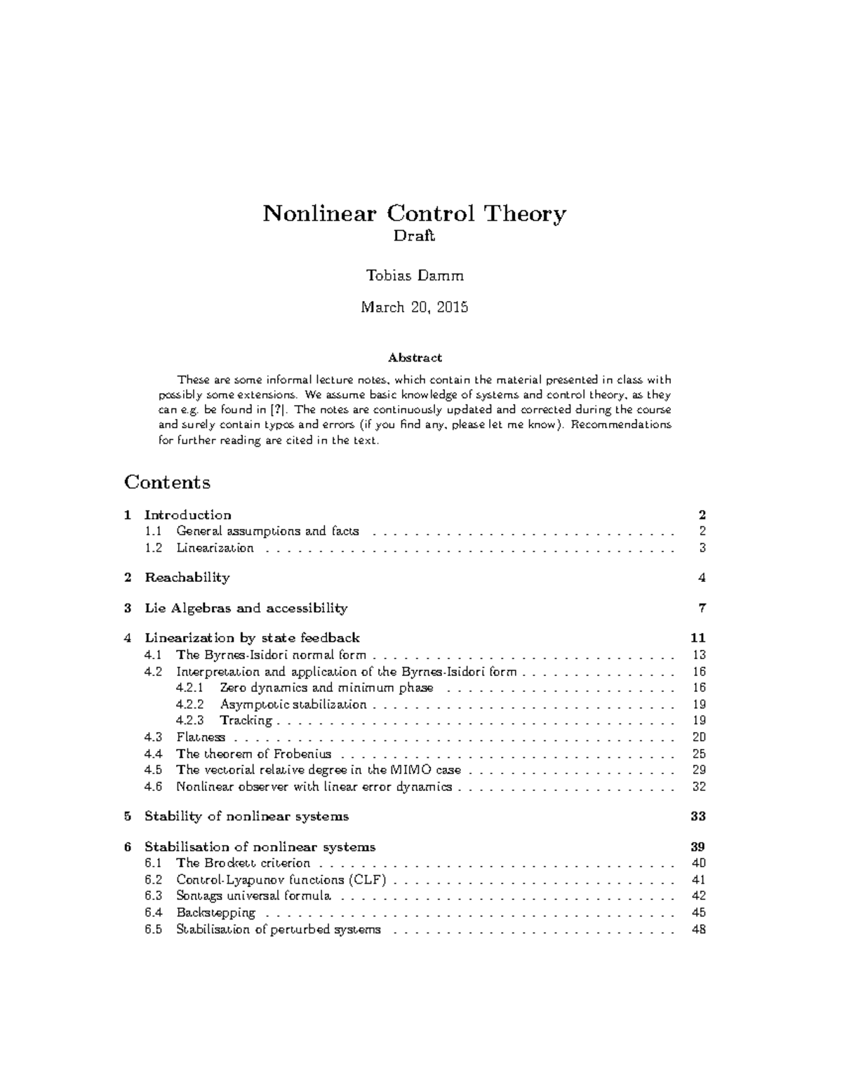 NC1415 - Nonlinear control theory - Nonlinear Control Theory Draft ...