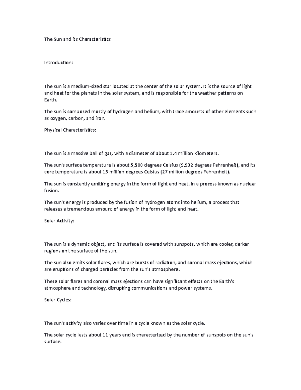 The Sun and its Characteristics - The Sun and its Characteristics ...