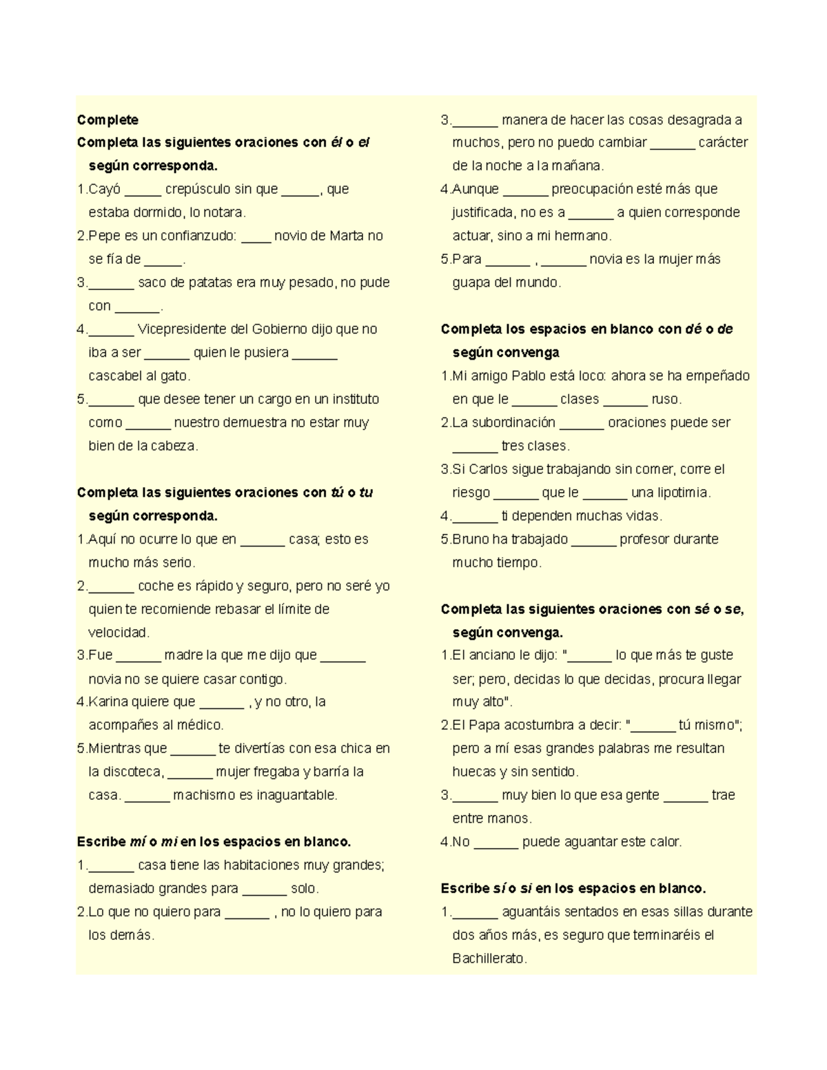 Práct Adic Len (16-06) - Complete Completa las siguientes oraciones con ...