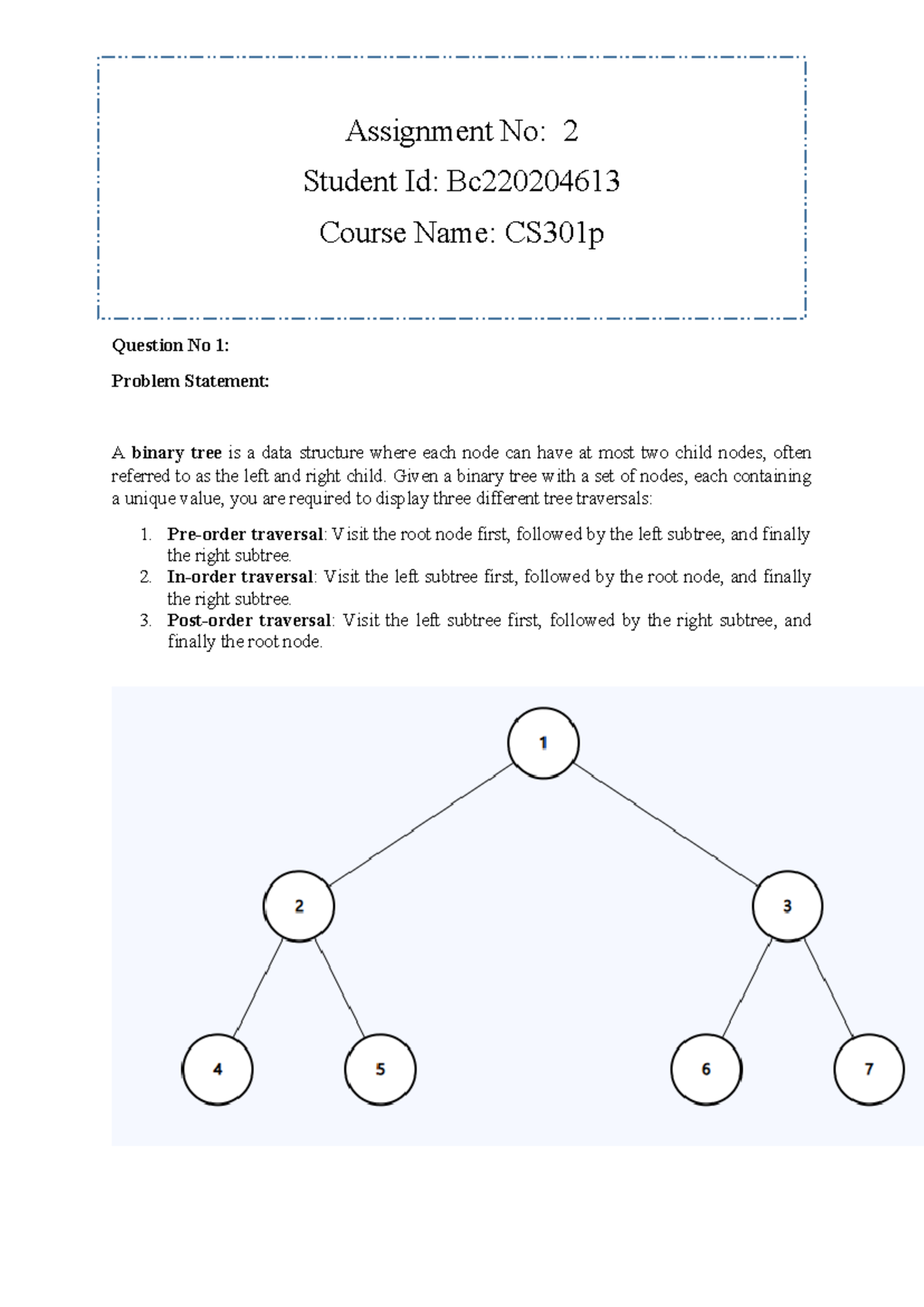 Bc220204613 - The - Assignment No: 2 Student Id: Bc Course Name: CS301p Question No 1: Problem ...