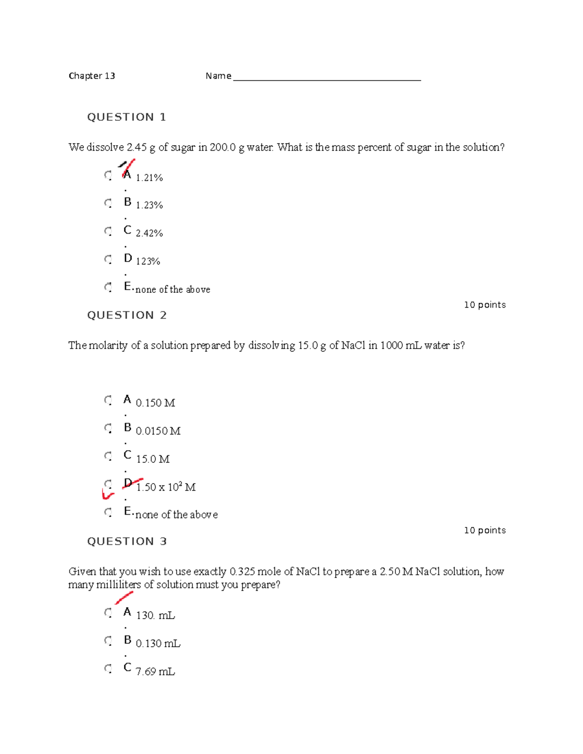 Homework 13 - Chapter 13 Name ____________________________________ Q U ...