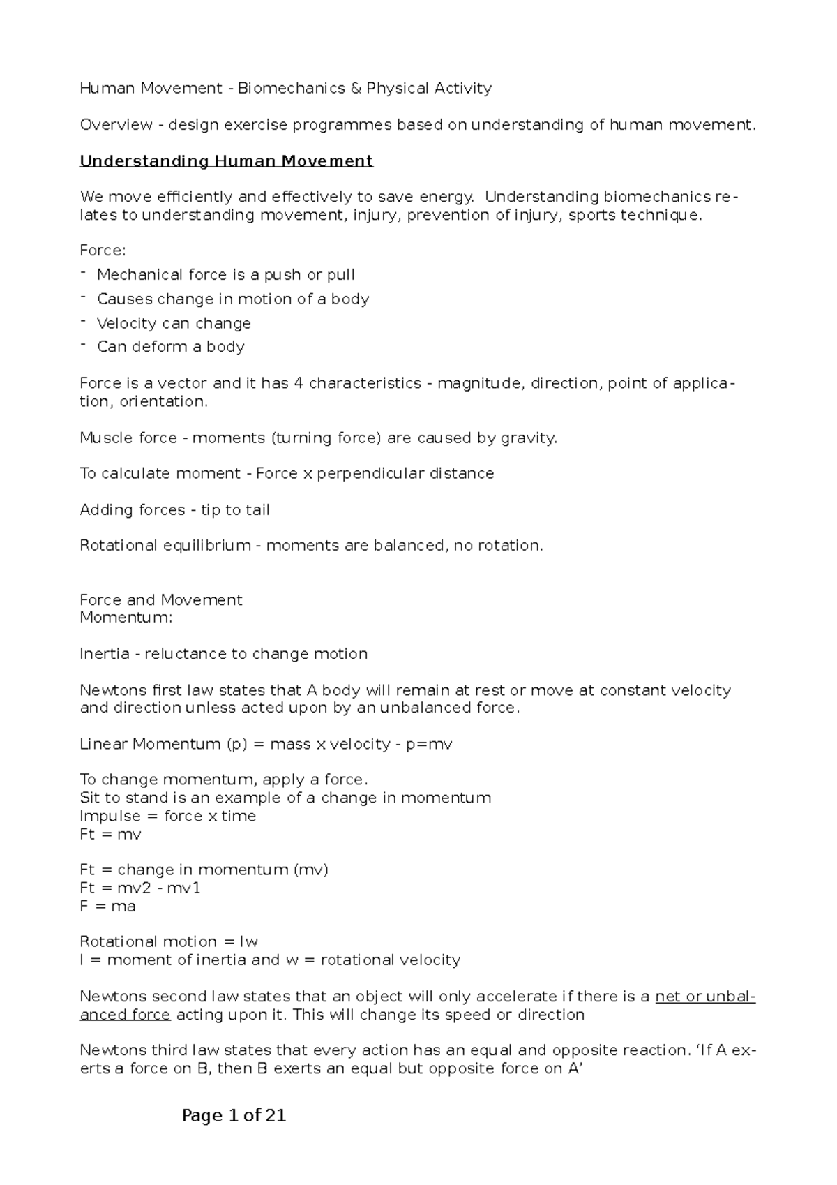 Biomechanics & Physical Activity - Human Movement - Biomechanics ...