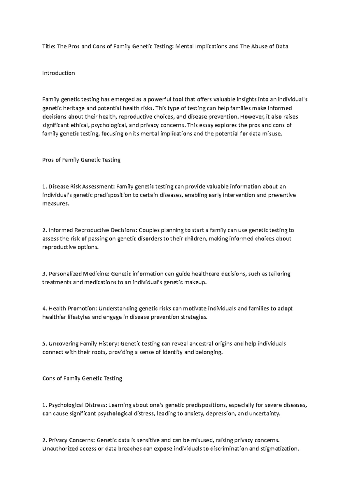 Family genetic testing - Title: The Pros and Cons of Family Genetic ...