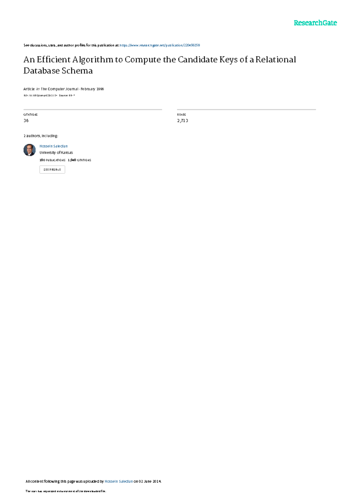 An Efficient Algorithm to Compute the Candidate Ke - 1093/comjnl/39.2 · Source: DBLP CITATIONS ...