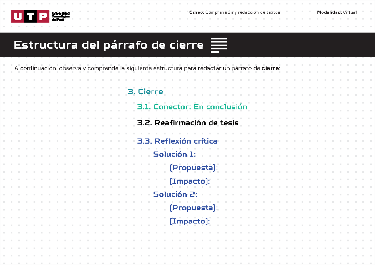 Semana 2 - Estructura del párrafo de cierre - Curso: Comprensi ón y ...