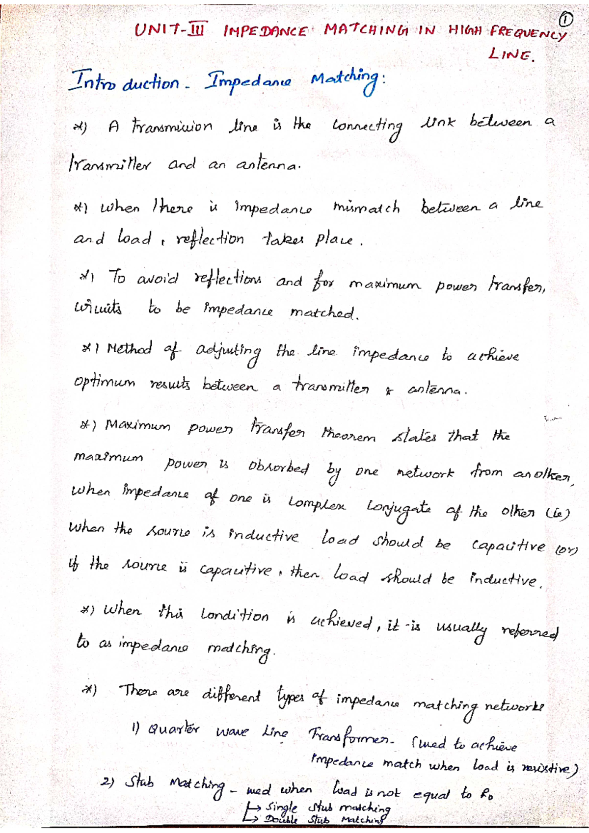 Unit 3 Notes - Impedance Matching Materials - 1 IMPEDANCE MATCHING IN ...