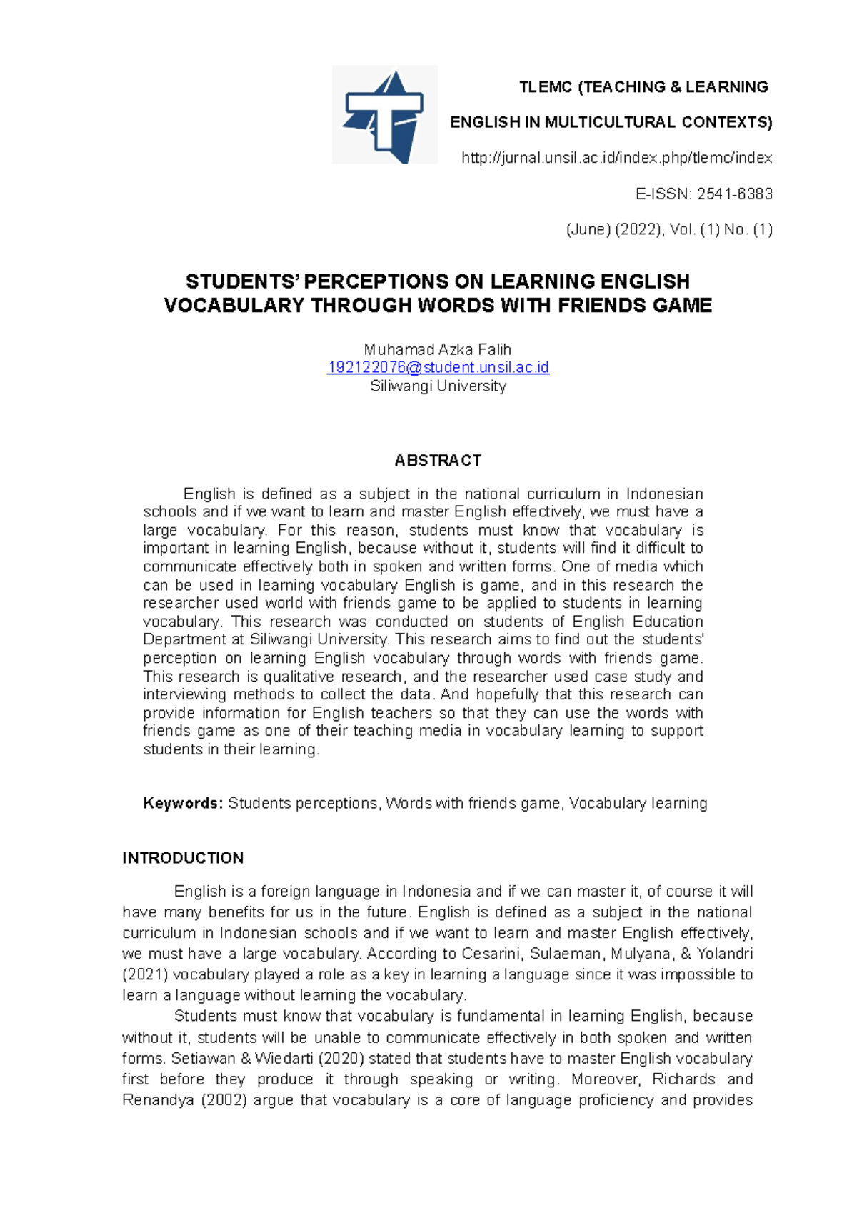 Muhamad Azka Falih (192122076) Final Mini Research Addit - TLEMC ...