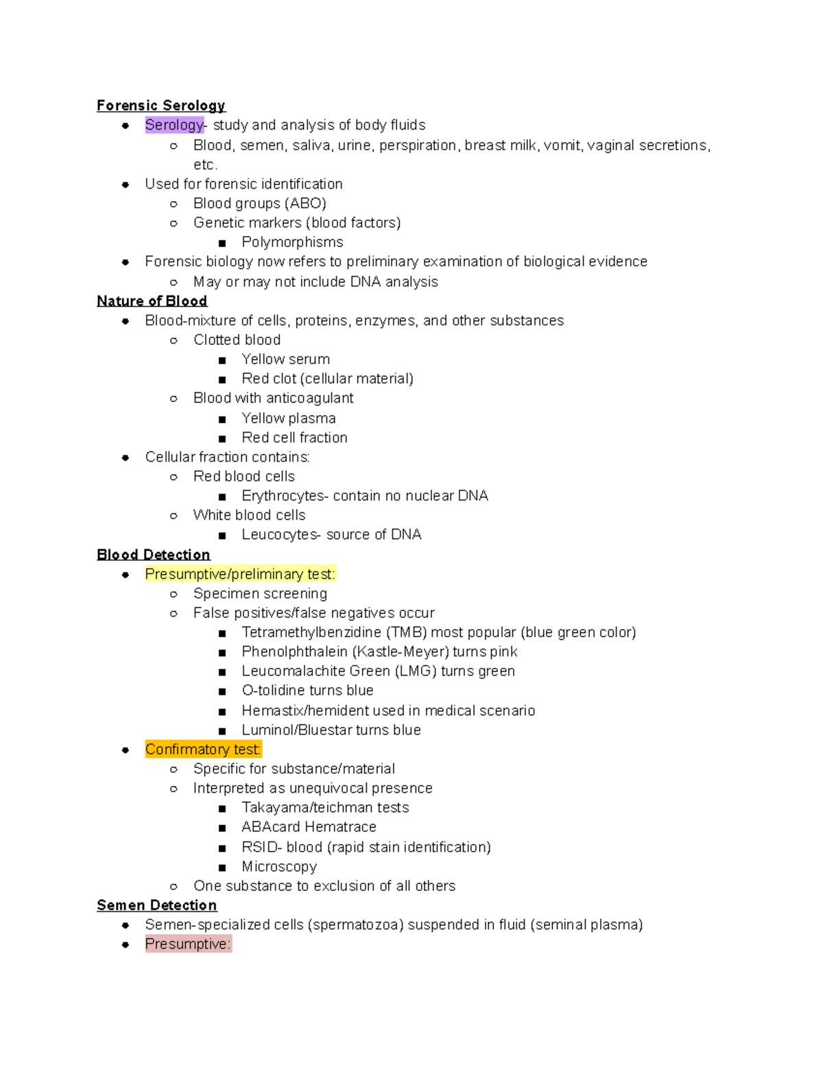 Section 8 Forensic Biology - Forensic Serology Serology- study and ...