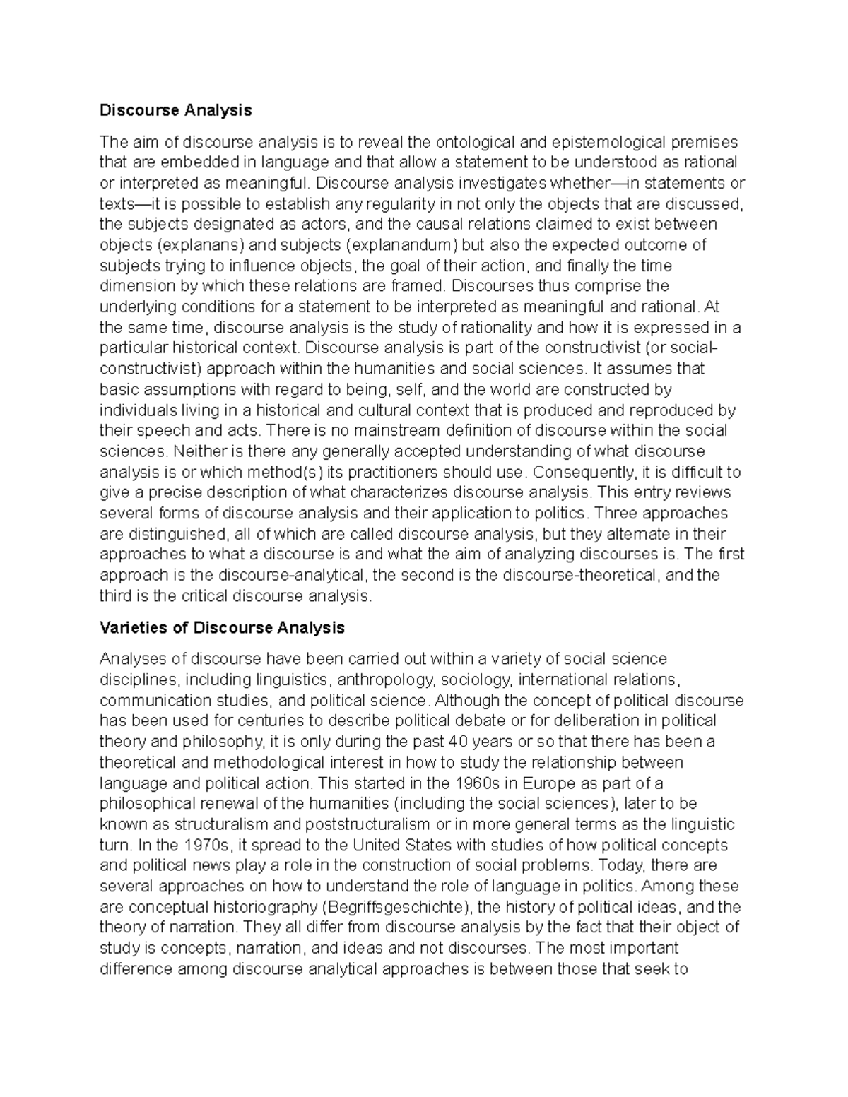 Discourse Analysis - Discourse Analysis The aim of discourse analysis ...