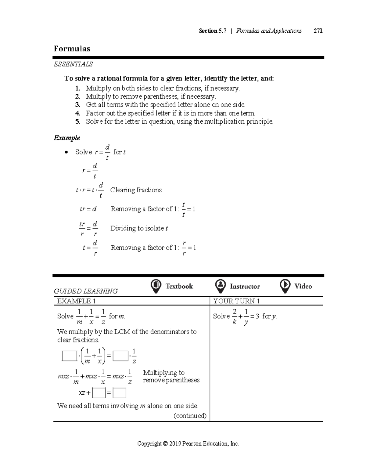 Section 5 - Lecture notes. - Formulas ESSENTIALS To solve a rational ...