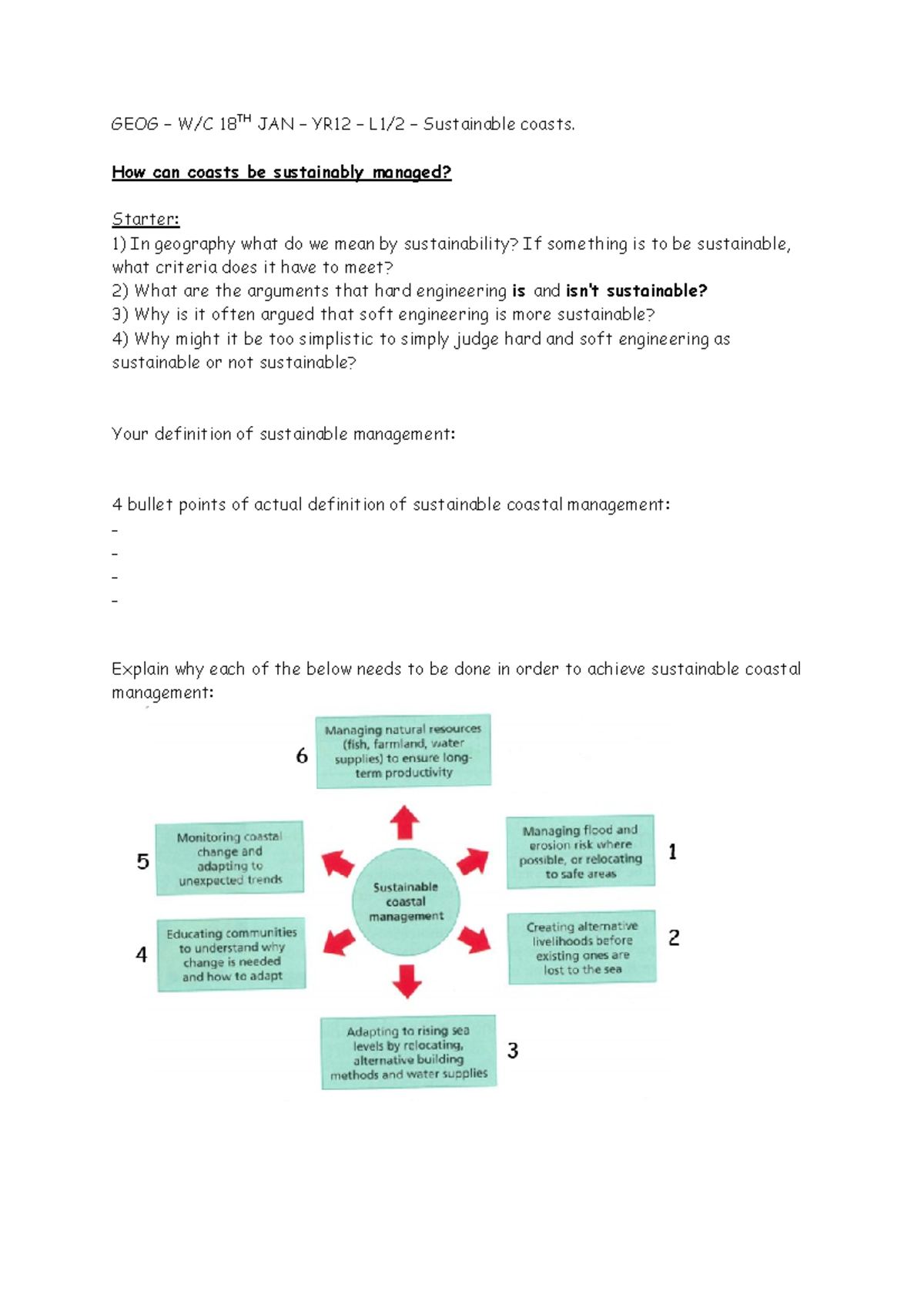 WC 18.1 L1 Sustainable coastal management Worksheet - GEOG – W/C 18TH ...