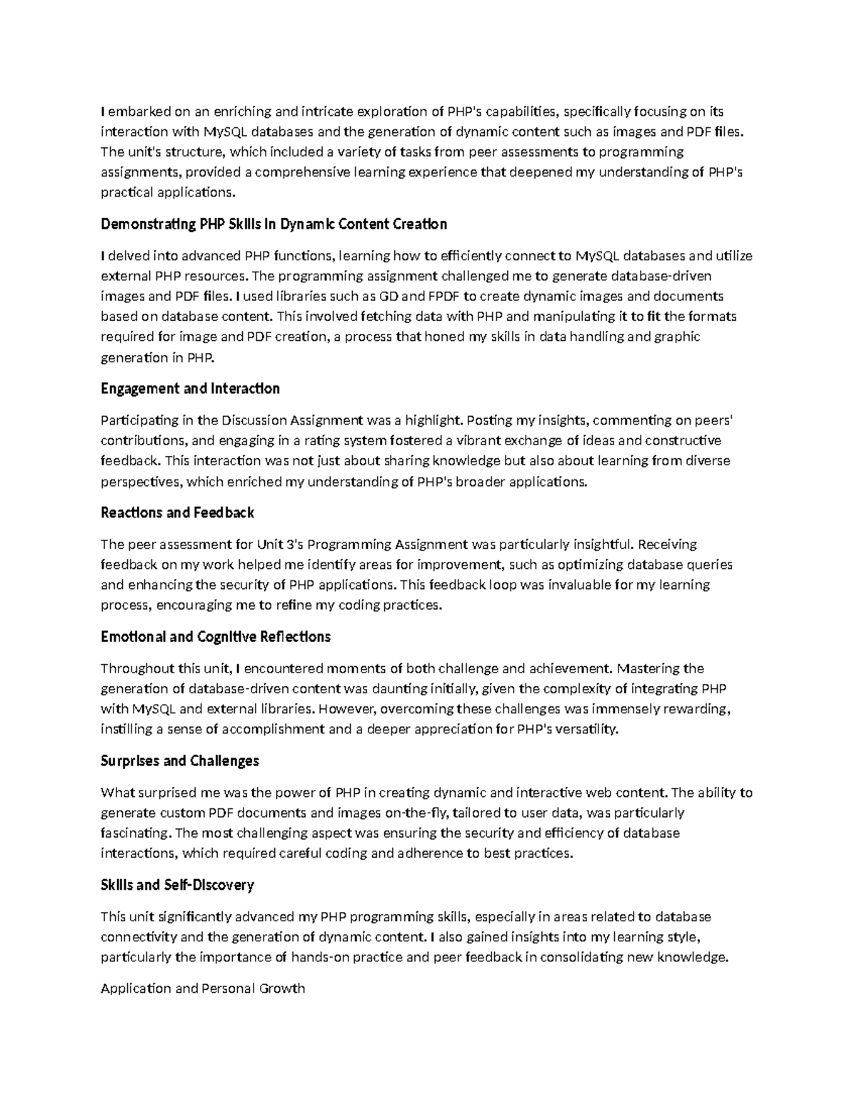 Cs 3304 unit 4 learning journal - I embarked on an enriching and intricate exploration of PHP's ...