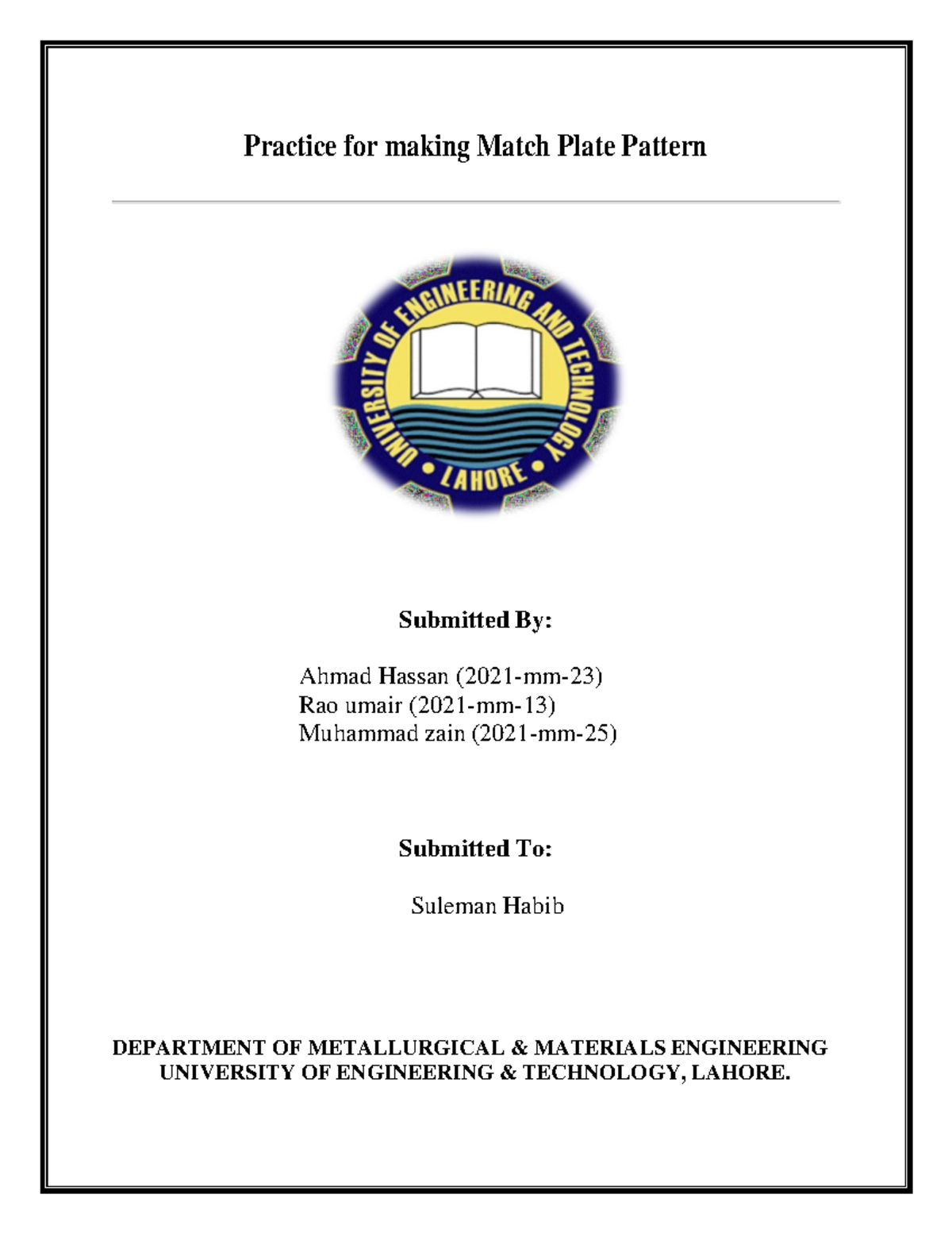 Match plate pattern and risk assesment - Practice for making Match ...