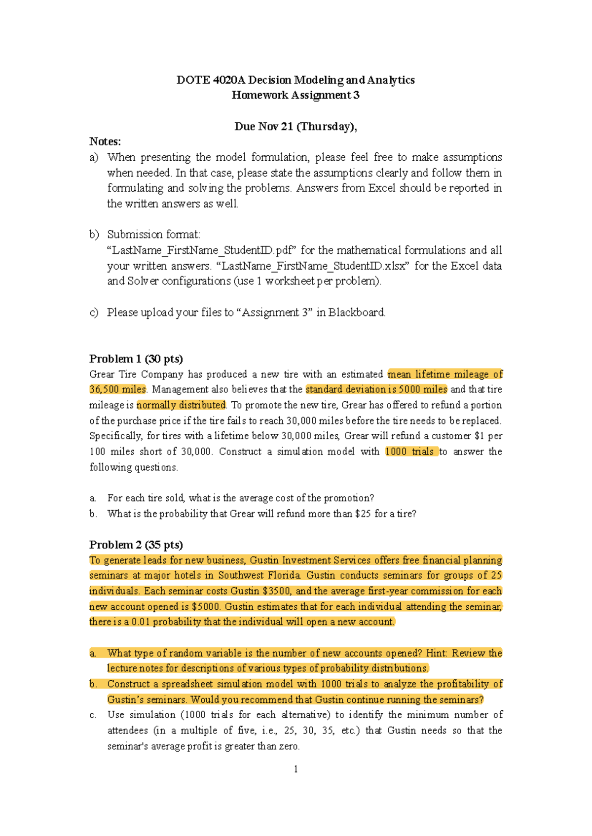 DOTE4020 HW3 2024/25 - 1 DOTE 4020 A Decision Modeling and Analytics Homework Assignment 3 Due ...