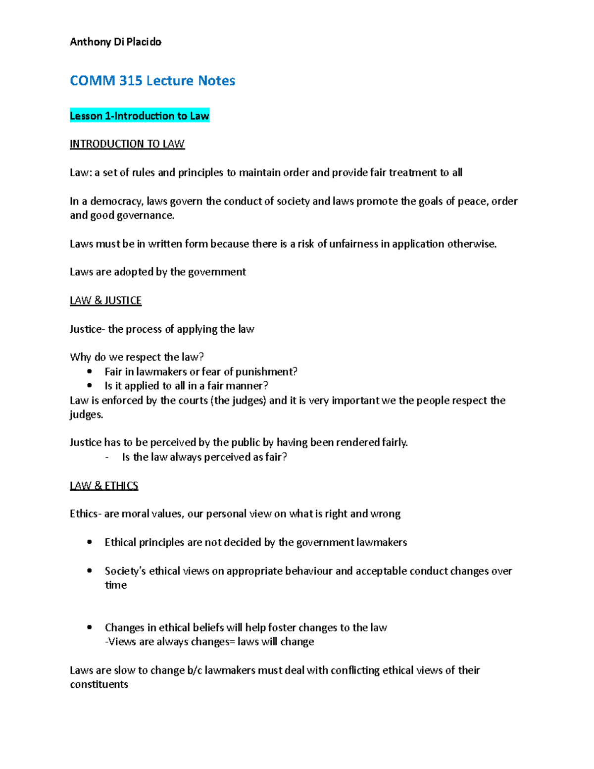 COMM 315 Full Course Notes For EC Section - COMM 315 - Concordia - Studocu