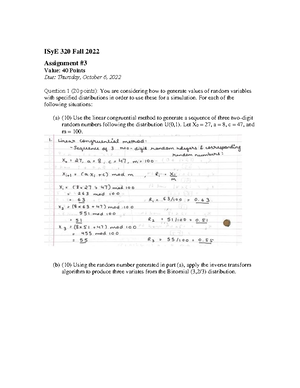 Assignment 7 Harsh Patel(Revised) - ISyE 320 Fall 2022 Assignment # Value: 60 Points Due ...