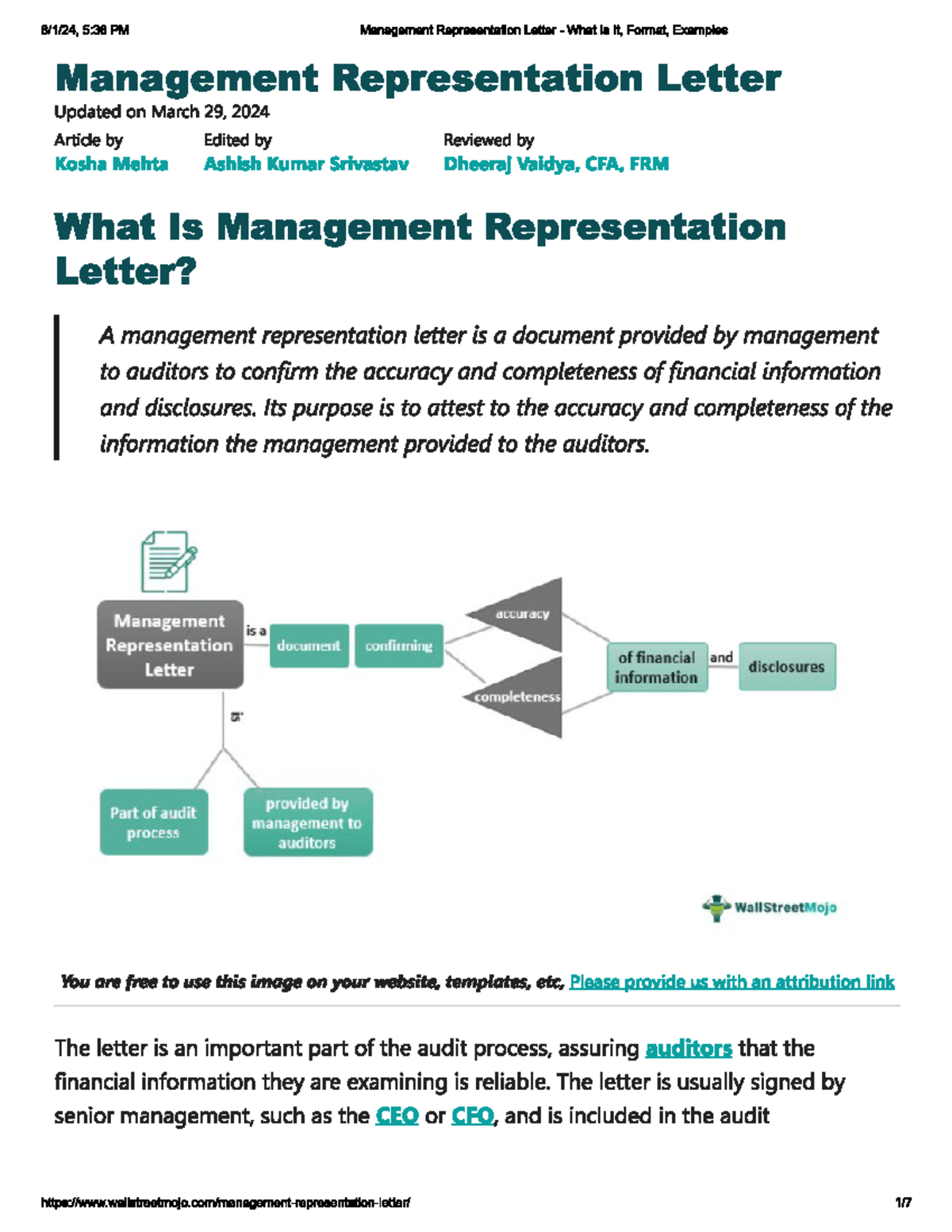 Management Representation Letter - What Is It, Format, Examples - Its ...