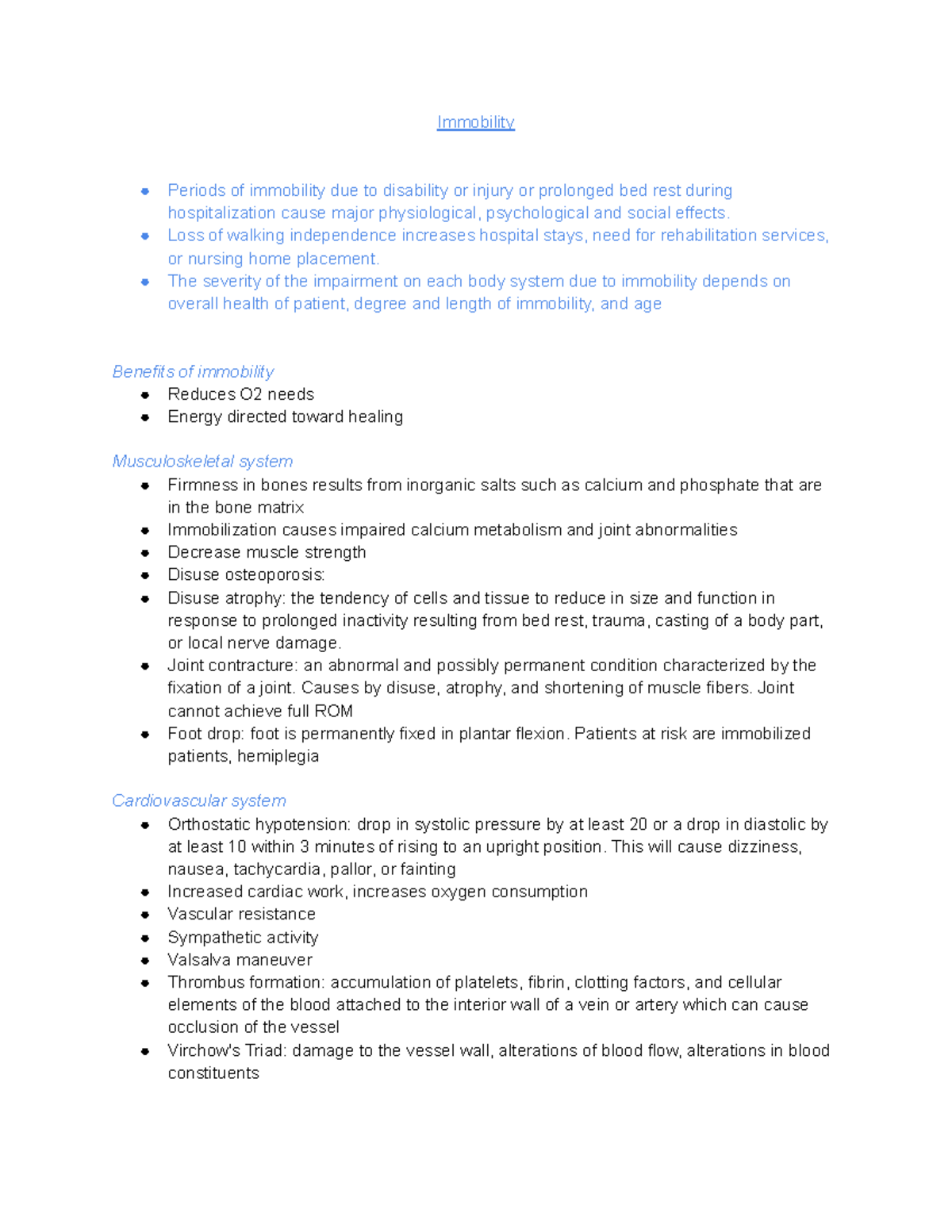 Immobility notes - Immobility Periods of immobility due to disability ...